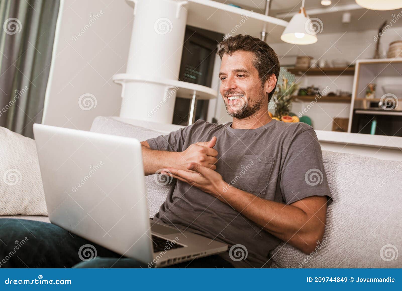 Man Showing Gesture in Sign Language, Using Laptop Stock Image - Image ...
