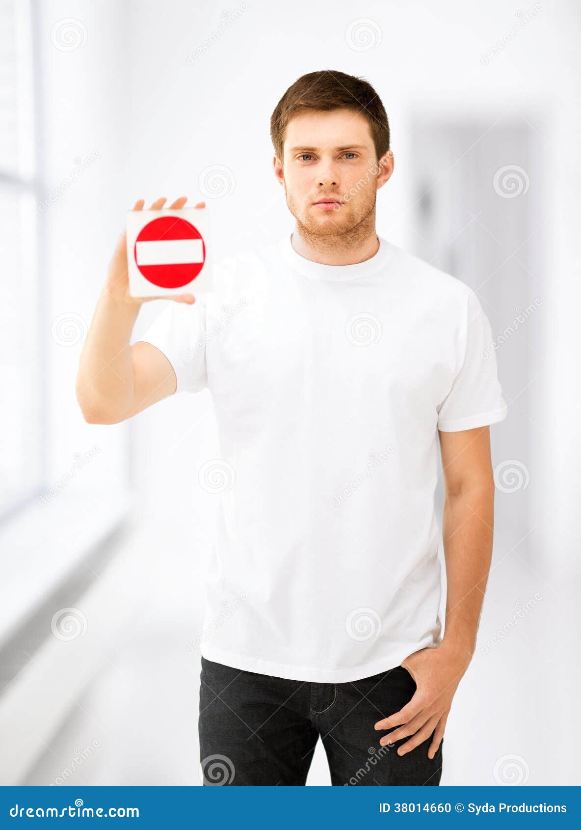 Young Man Showing No Entry Sign Stock Photo - Image of blank ...
