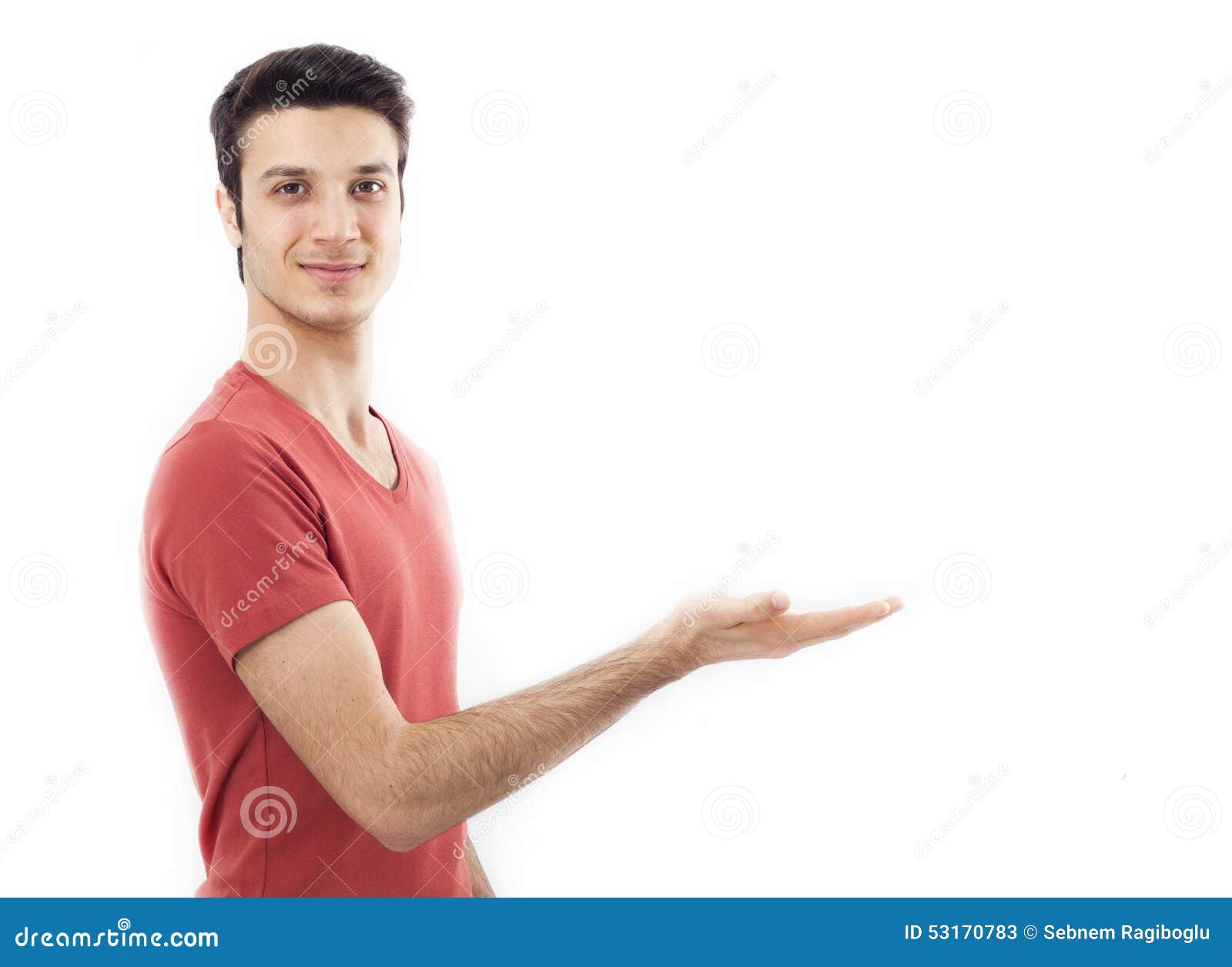 Young Man Showing Open Hand Palm with Copy Space for Product Stock ...