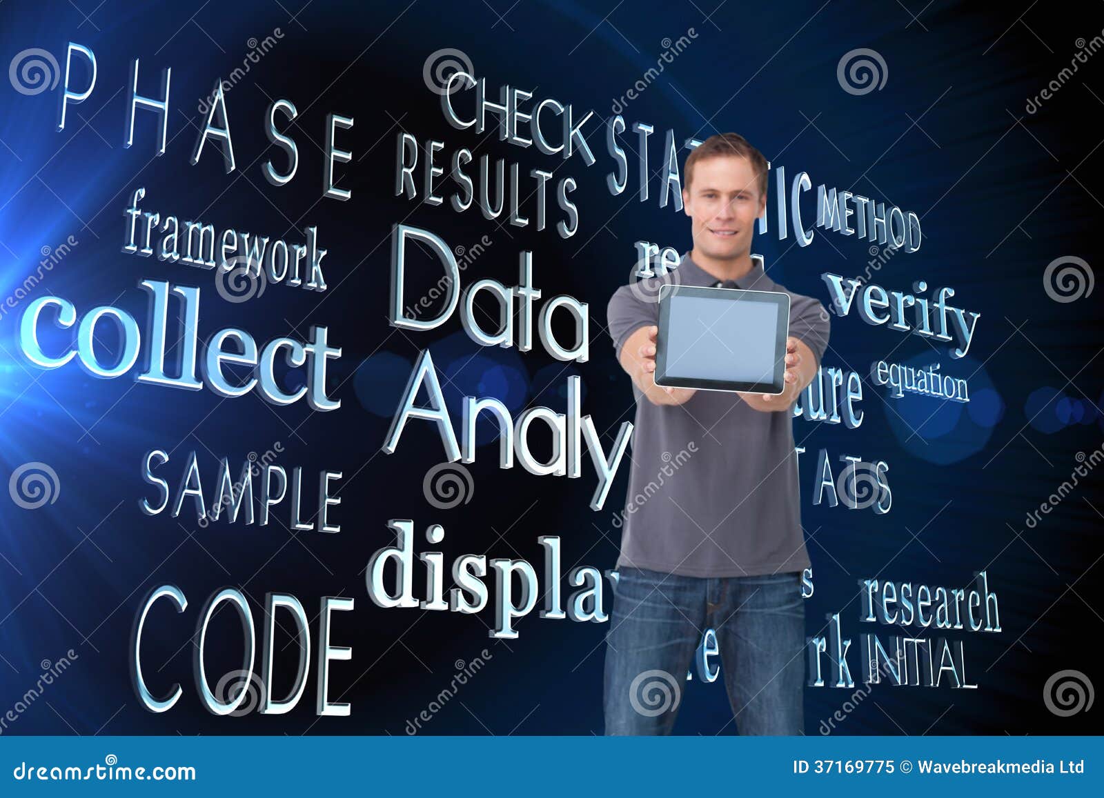 Young Man Showing Screen of His Tablet Computer Stock Image - Image of ...