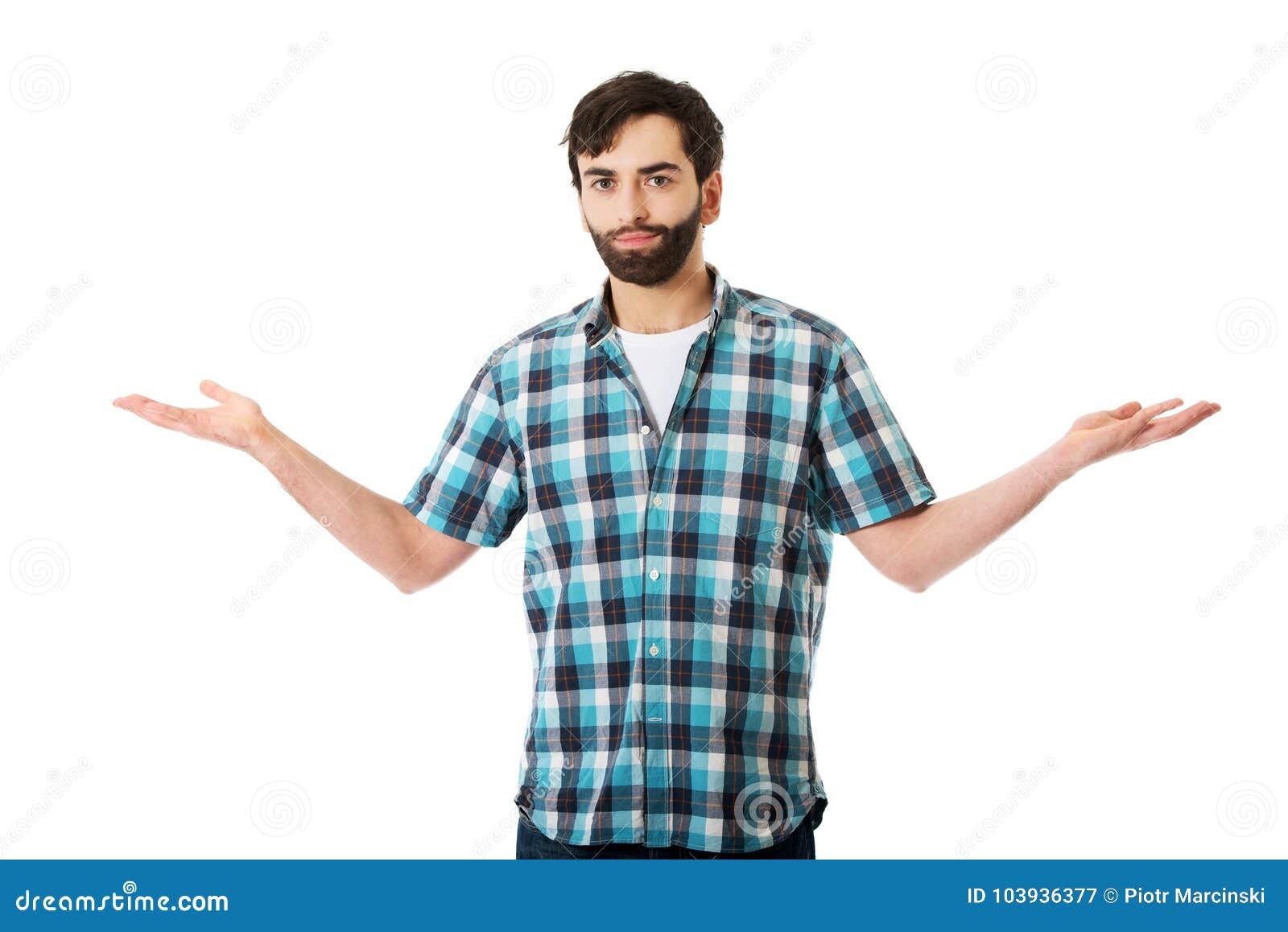 Young Man Showing Something in Hands. Stock Image - Image of european ...