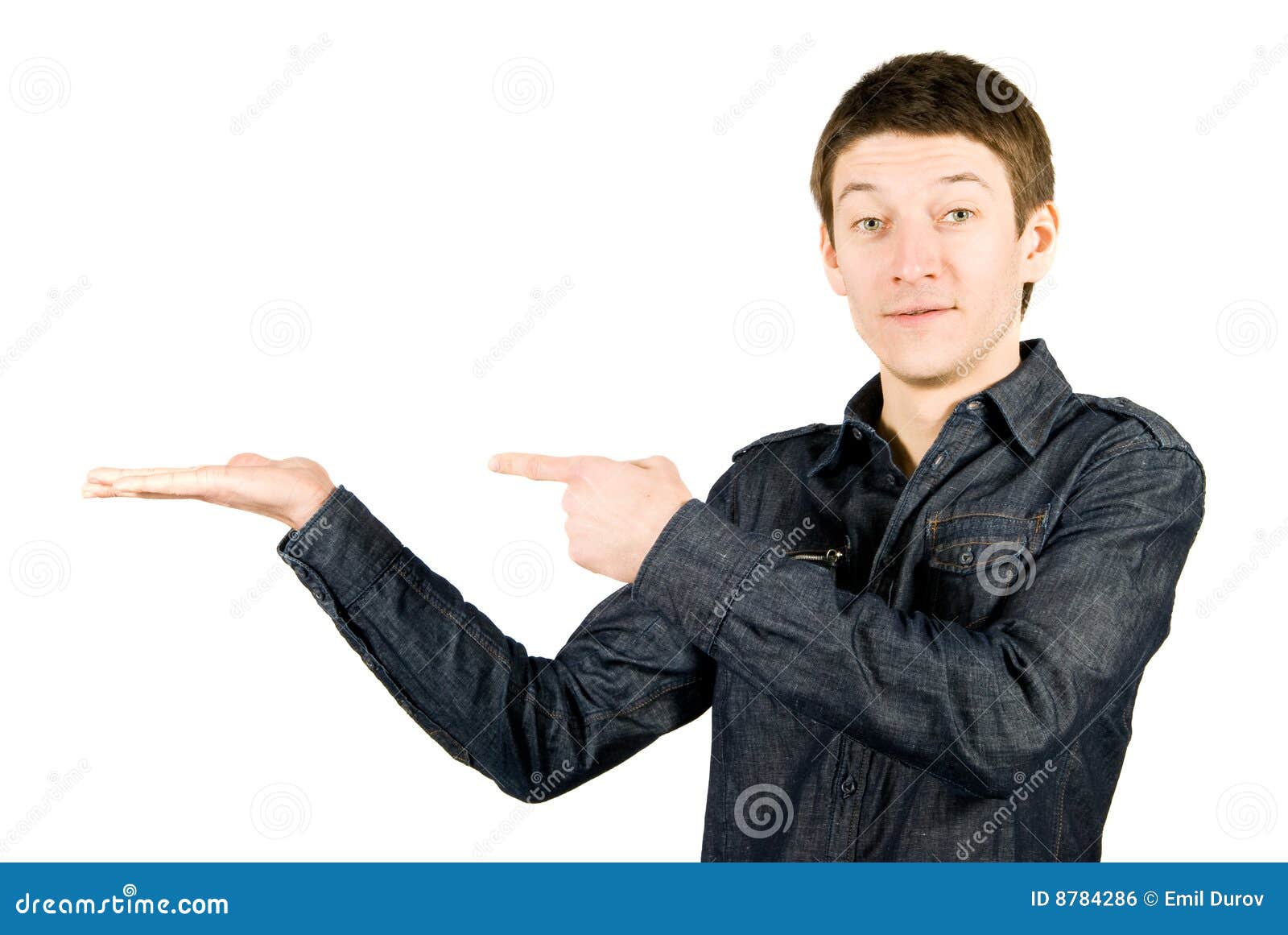 Young Man Showing Something on His Hand Stock Photo - Image of scared ...