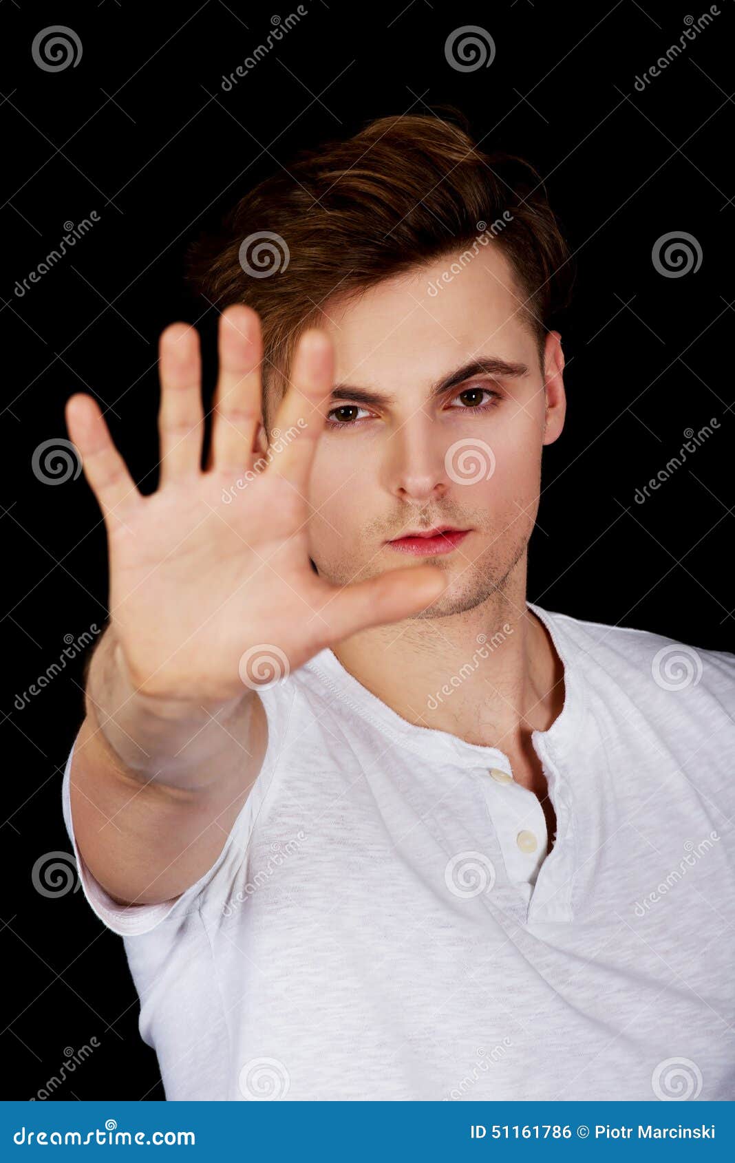 Young Man Showing Stop Sign. Stock Photo - Image of dark, expression ...