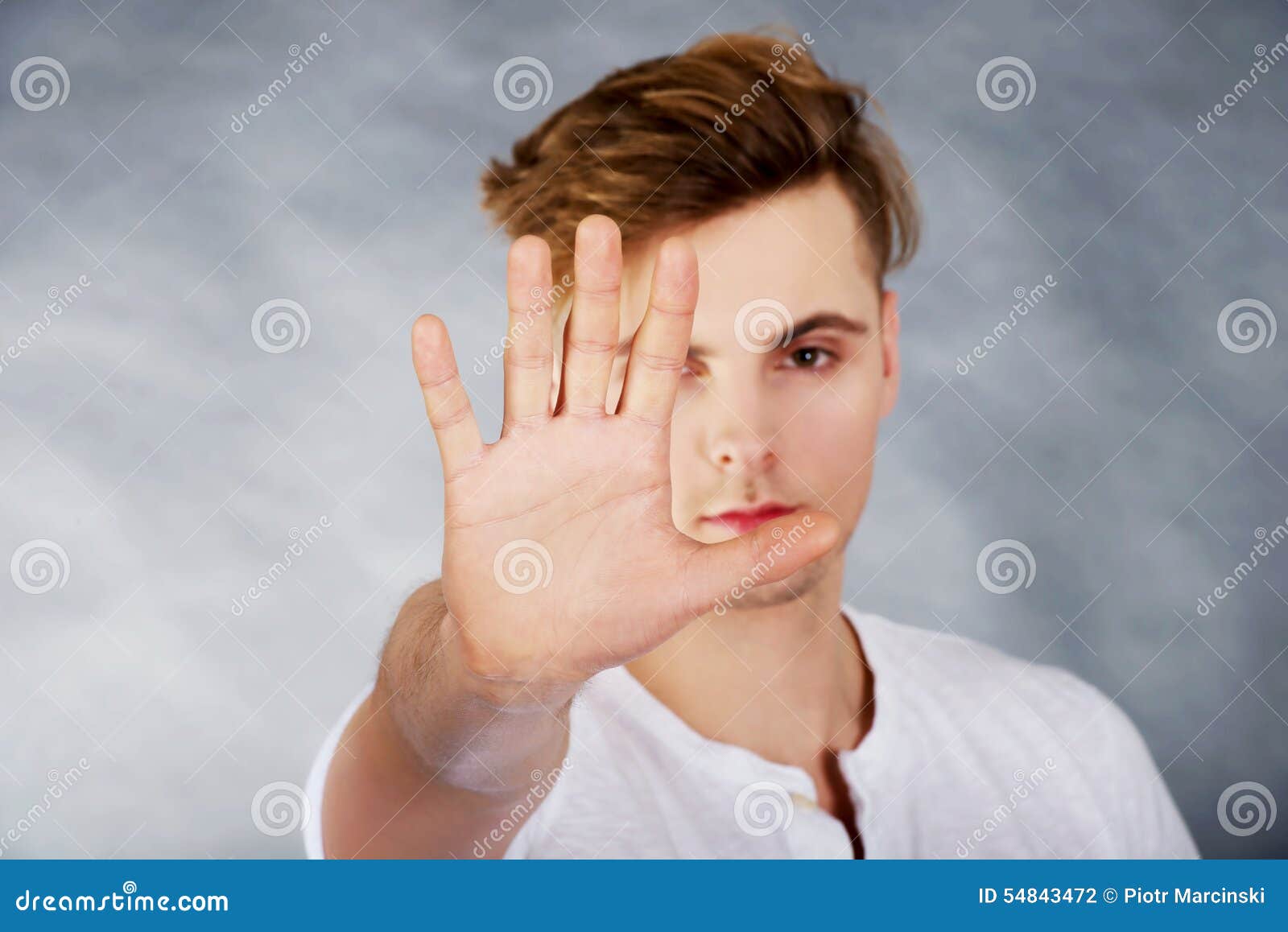 Young Man Showing Stop Sign. Stock Photo - Image of control, modern ...