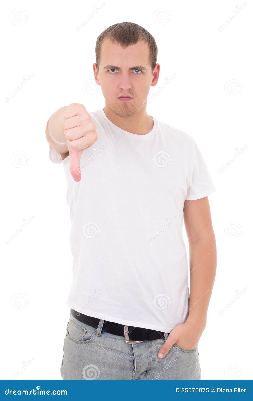 Young Man Showing Thumbs Down Isolated on White Stock Image - Image of ...