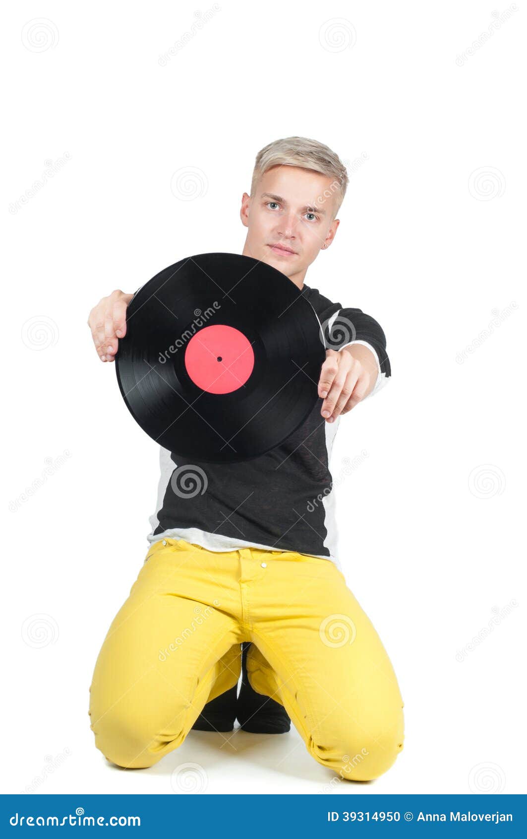 Young Man Showing from Vinyl Record Stock Photo - Image of male, human ...