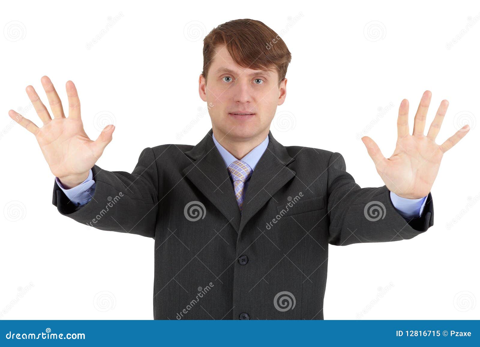 Young Man Shows Gesture of Hands - Stop Stock Image - Image of dark ...