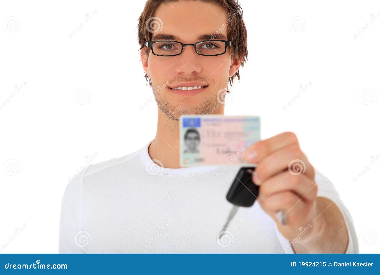 Young Man Shows His Drivers License and Car Keys Stock Image - Image of ...
