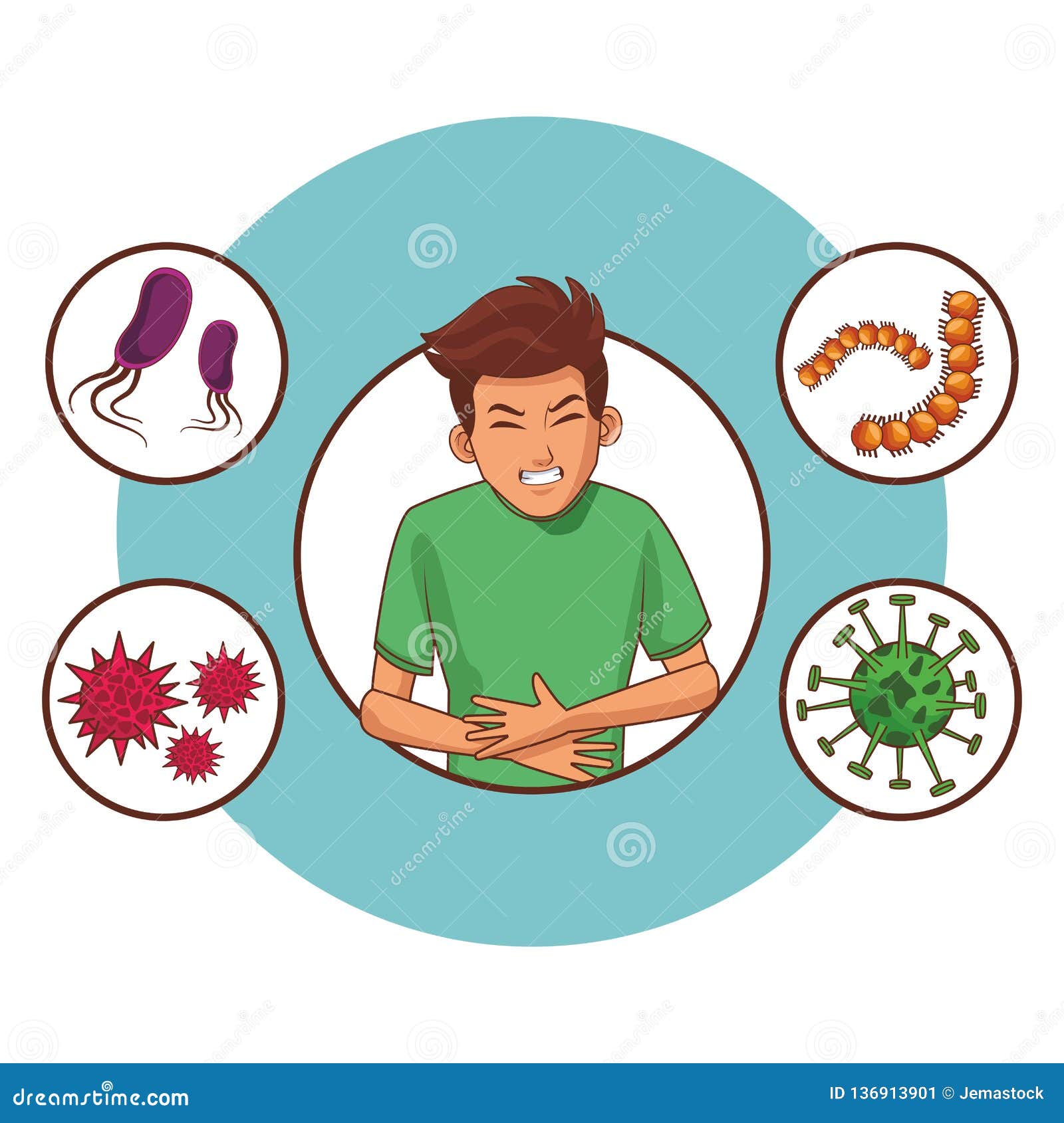 Young man sick cartoon stock vector. Illustration of microbiology ...