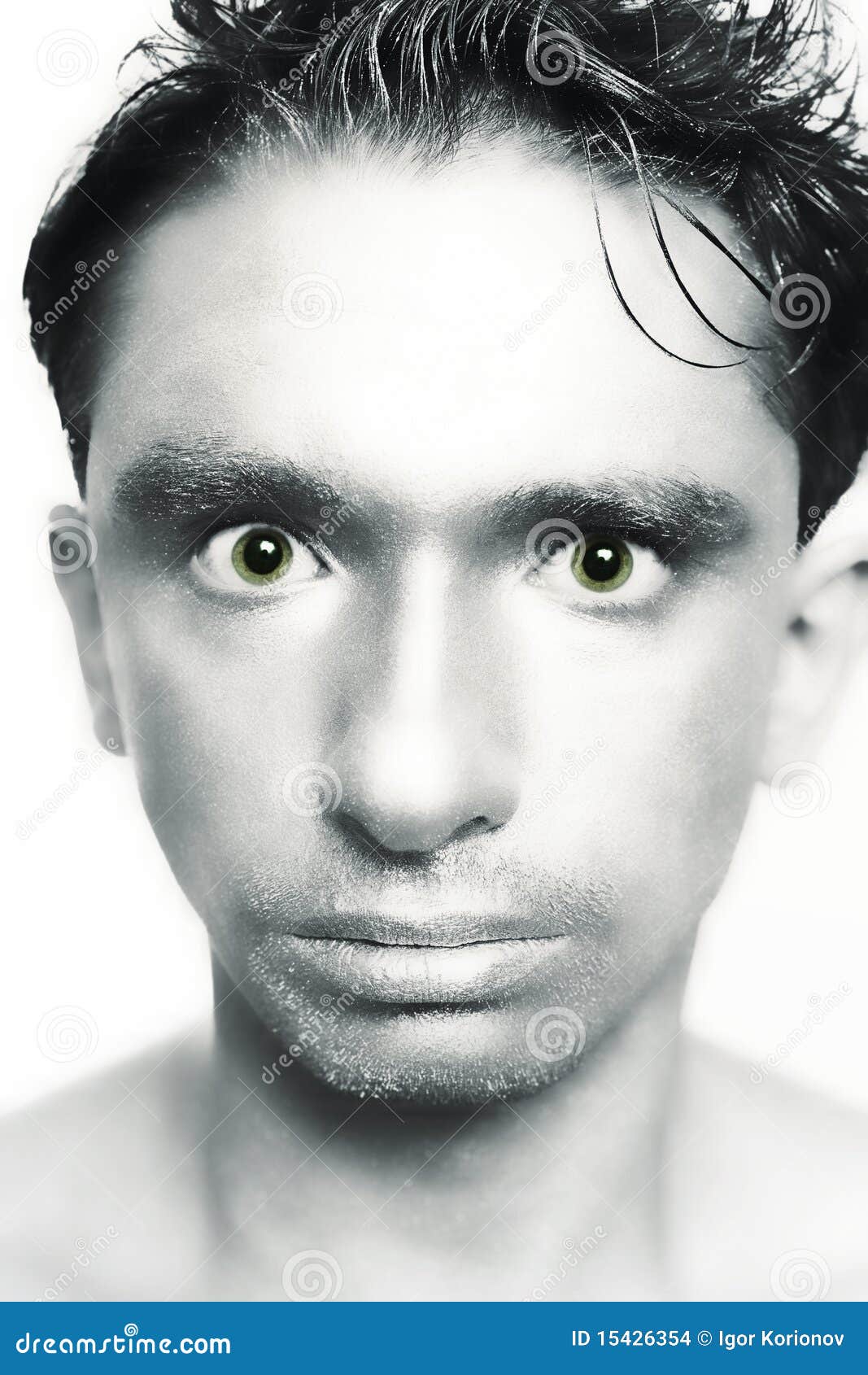 Young Man with a Silver Makeup and Crazy Eyes Stock Photo - Image of ...