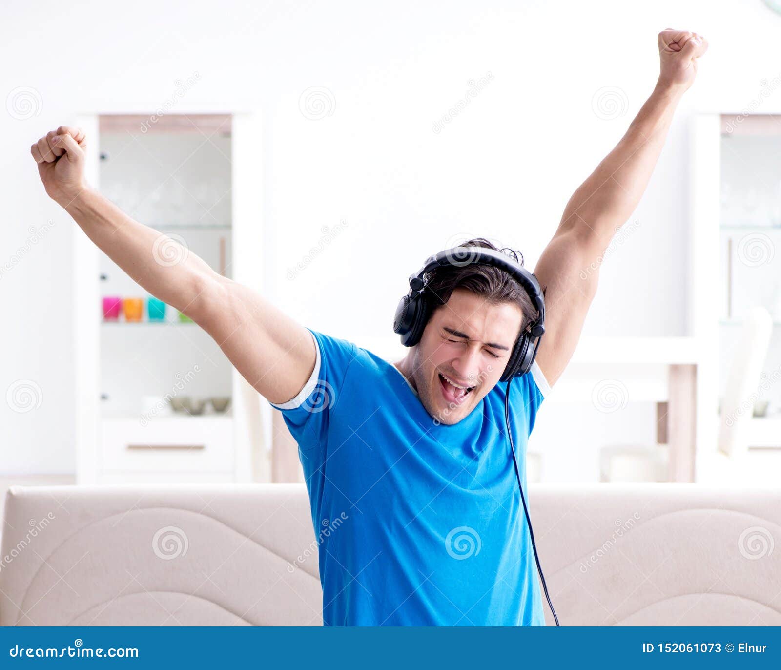 Young Man Singing at Home Karaoke Stock Image - Image of modern ...