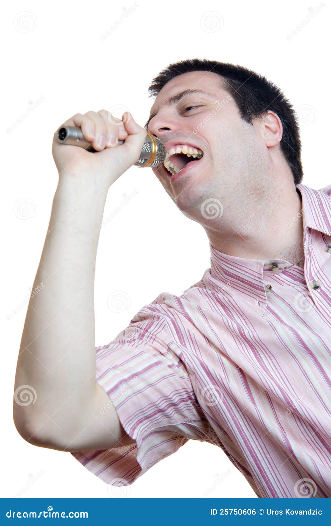 Young Man Singing on a Microphone Stock Photo - Image of handsome ...