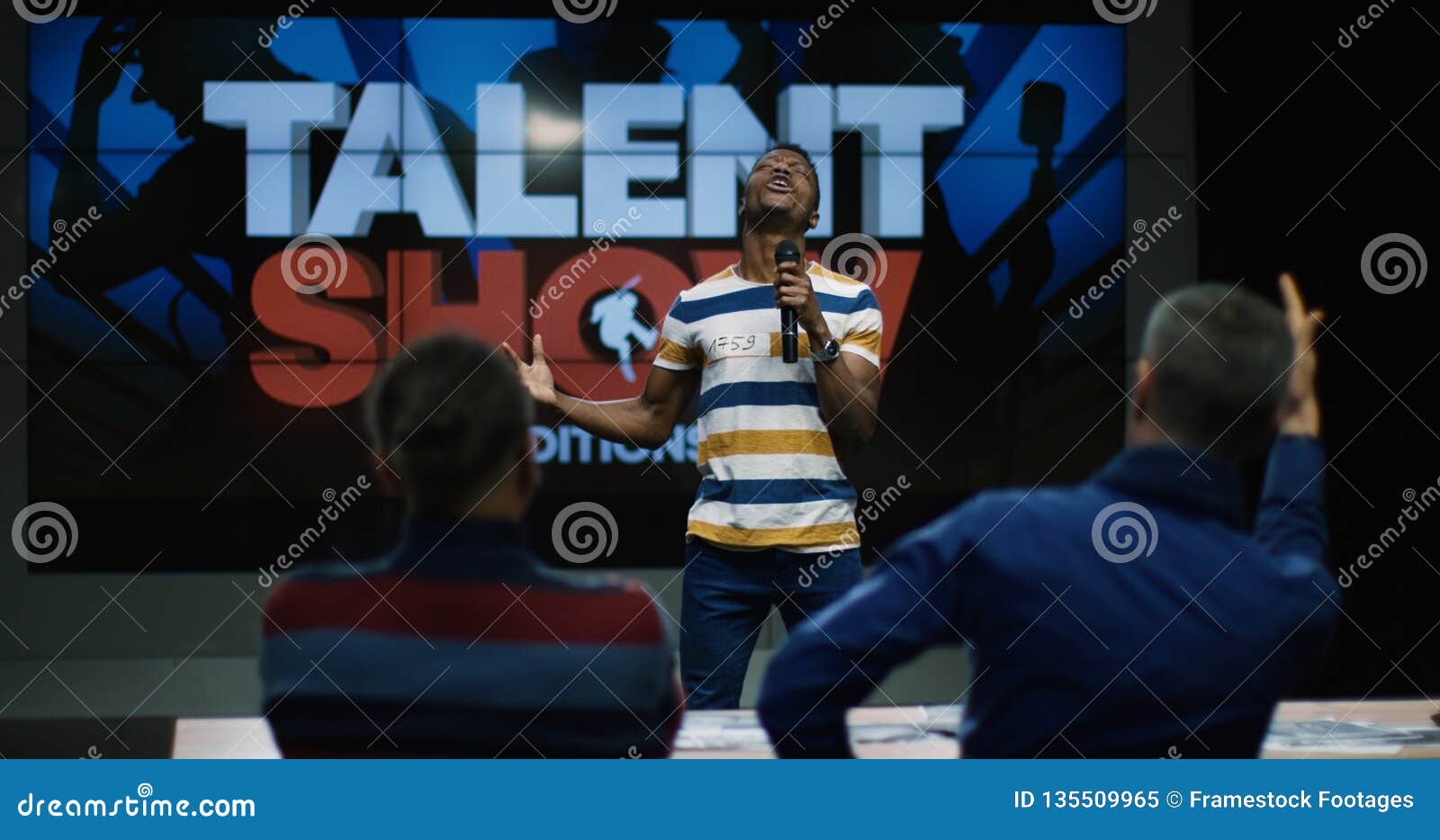 Young Man Singing at Talent Show Stock Image - Image of ambition ...