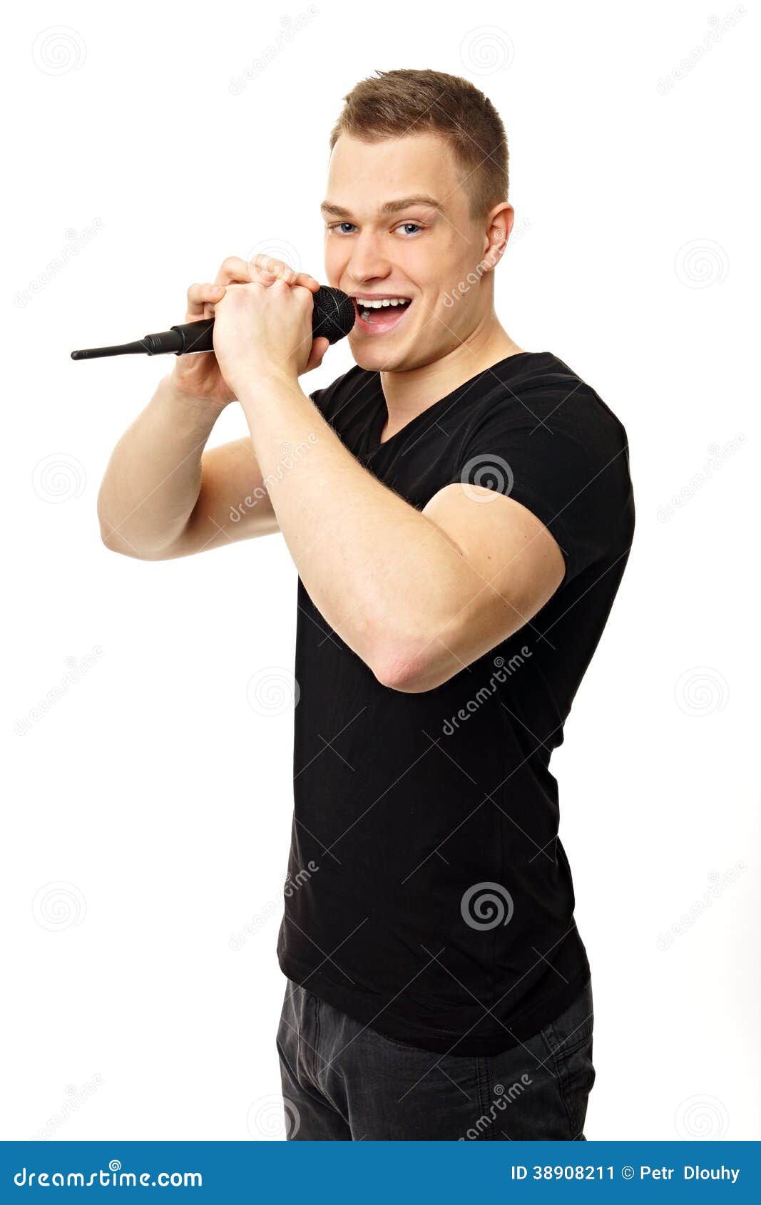 Young man sings stock image. Image of hand, teeth, smiling - 38908211