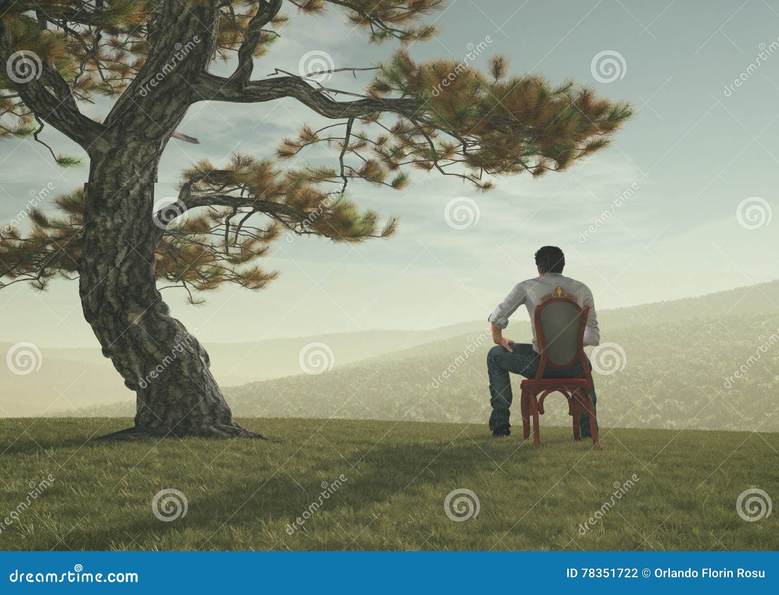 The Young Man Sit Under a Tree Stock Illustration - Illustration of ...