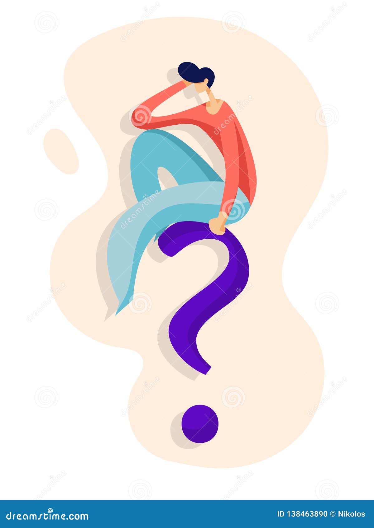 Young Man Sits on a Question Mark and Pondering Problem Stock Vector ...