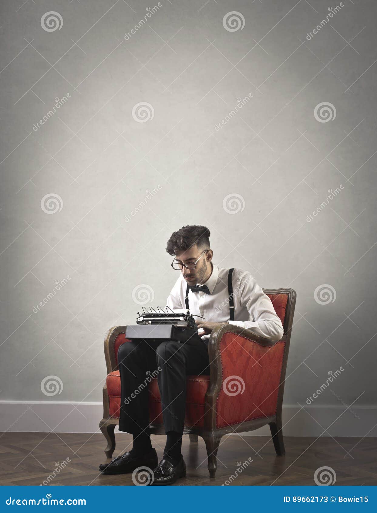 Young Man Using a Typewriter Stock Image - Image of copy, business ...