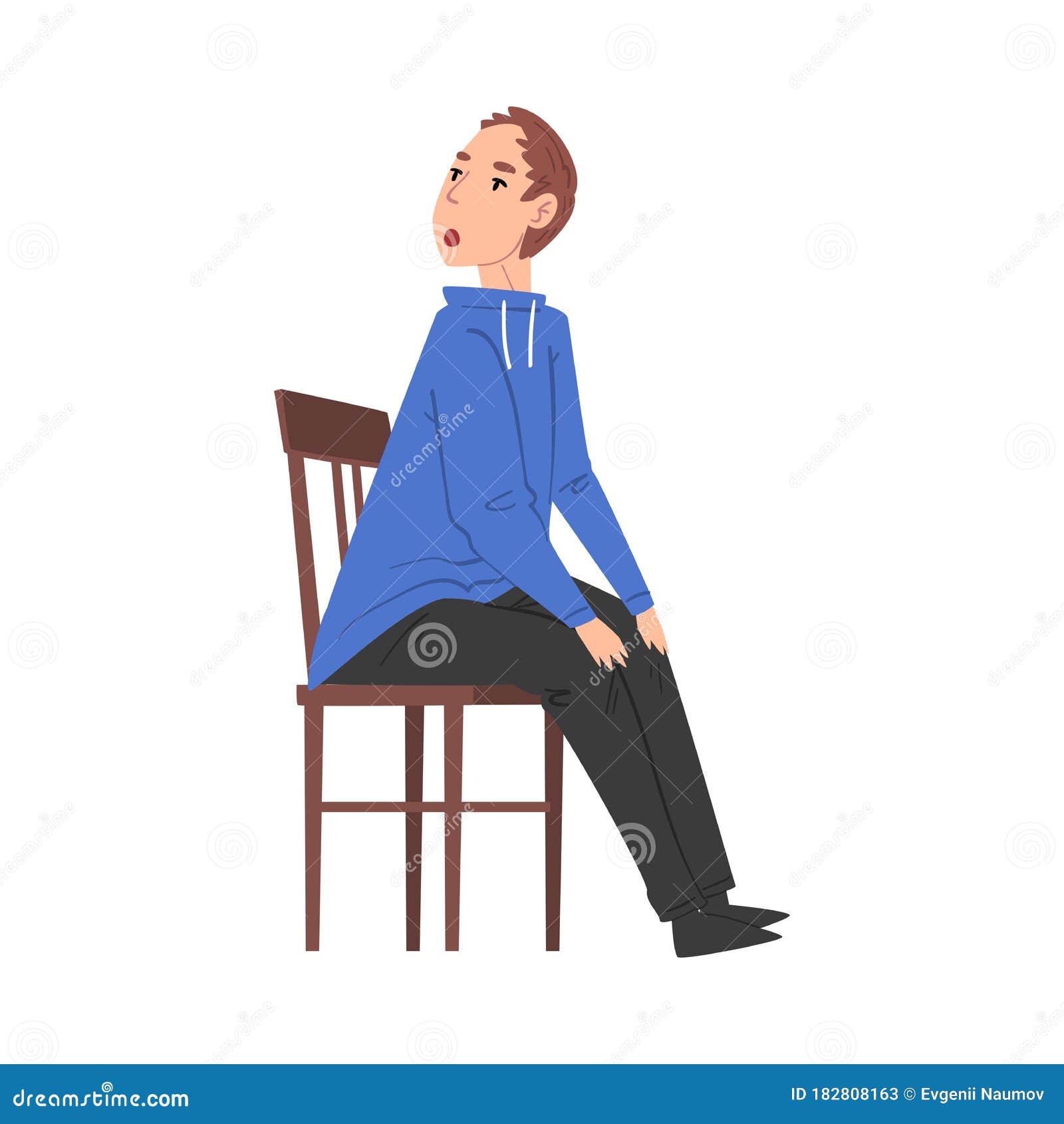 Young Man Sitting on Chair and Looking Back Vector Illustration Stock ...