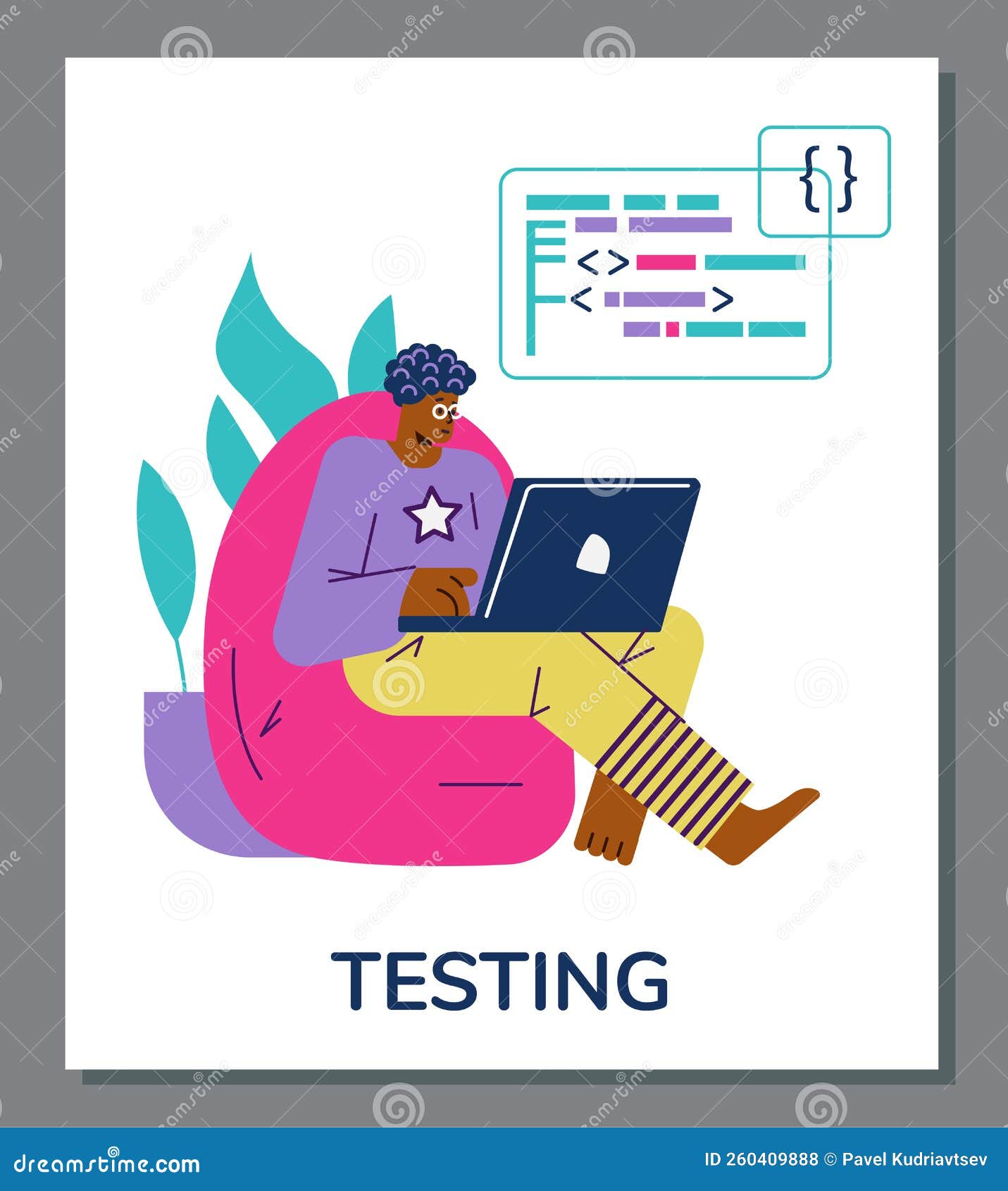 Young Man Sitting in Chair and Testing Program on Laptop, Poster ...