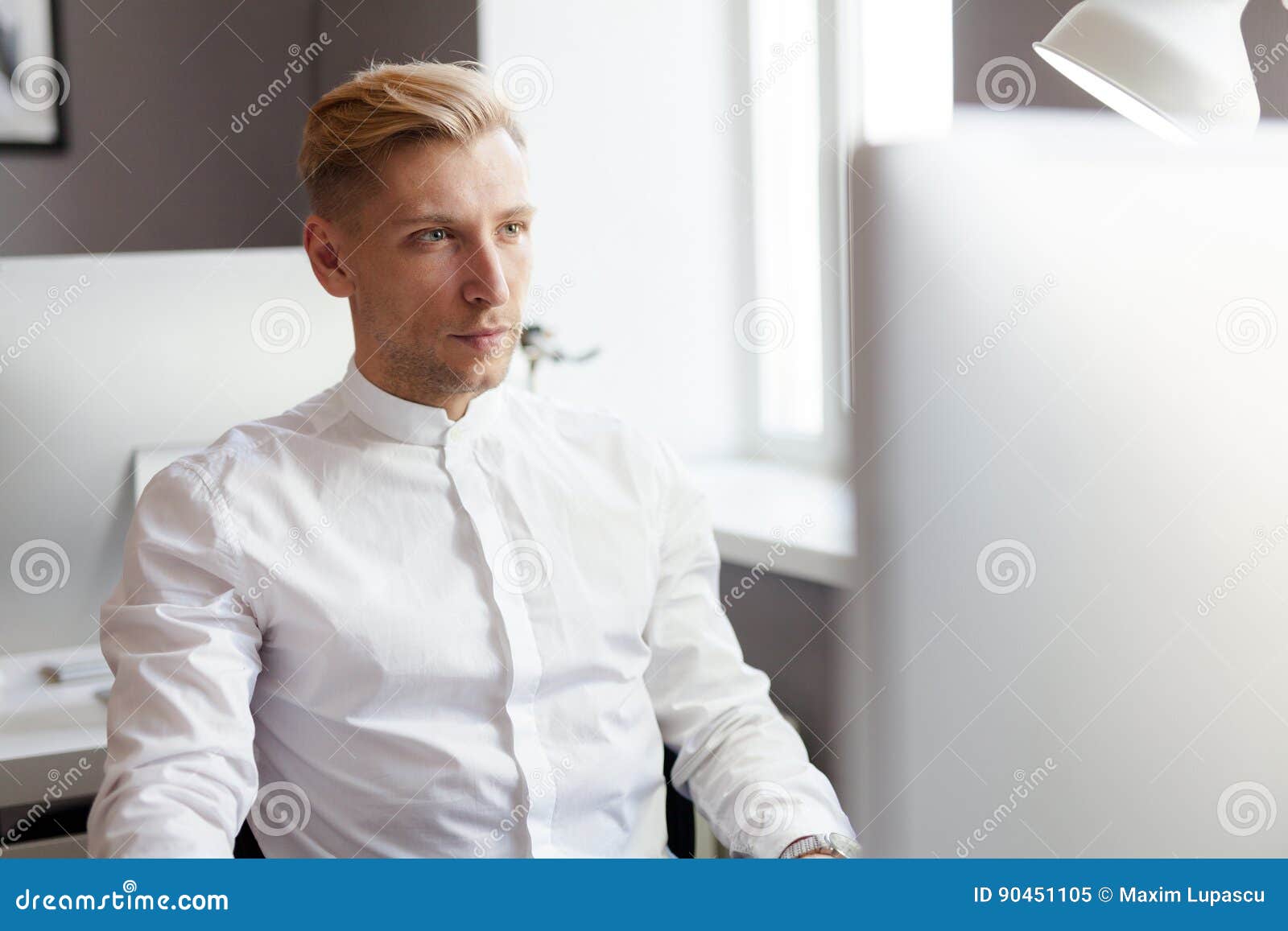 Young Man Sitting in Front of Computer Stock Image - Image of monitor ...