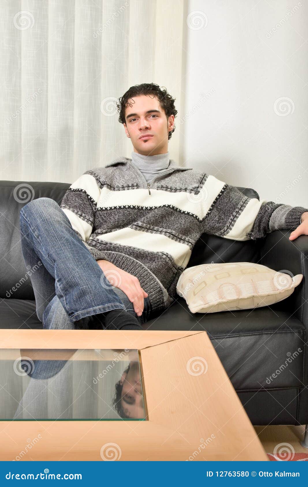 Young Man is Sitting at Home Alone Stock Photo - Image of alone, black ...