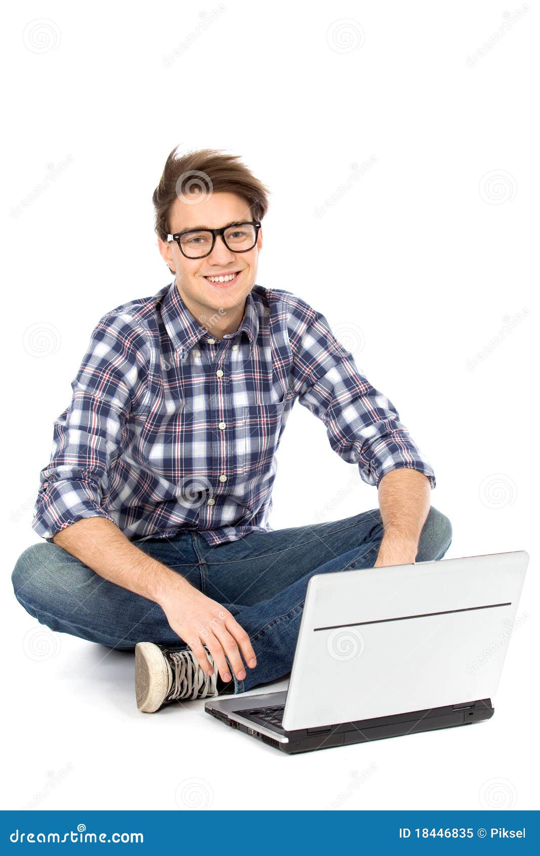 Young Man Sitting with Laptop Stock Image - Image of male, student ...