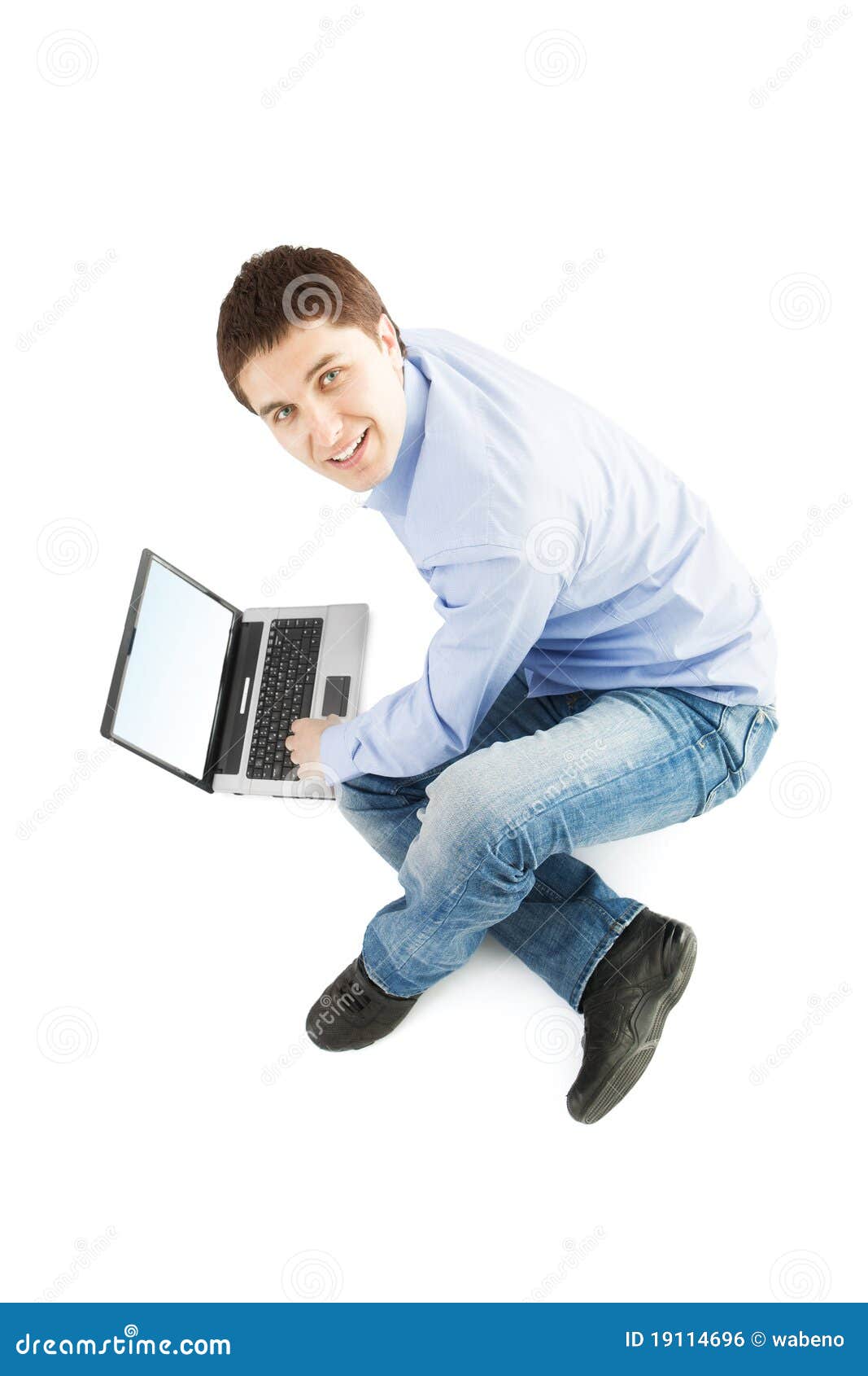 Young Man Sitting with Laptop Stock Photo - Image of male, laptop: 19114696