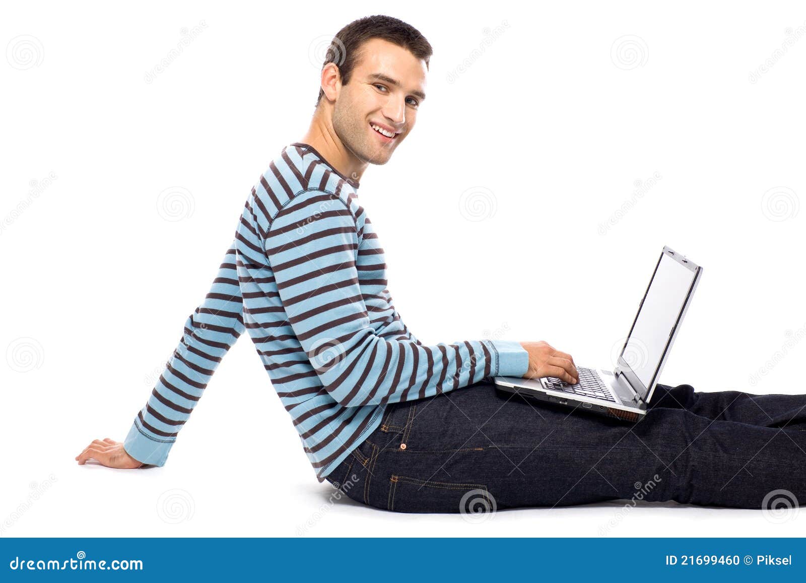 Young Man Sitting with Laptop Stock Photo - Image of working, people ...