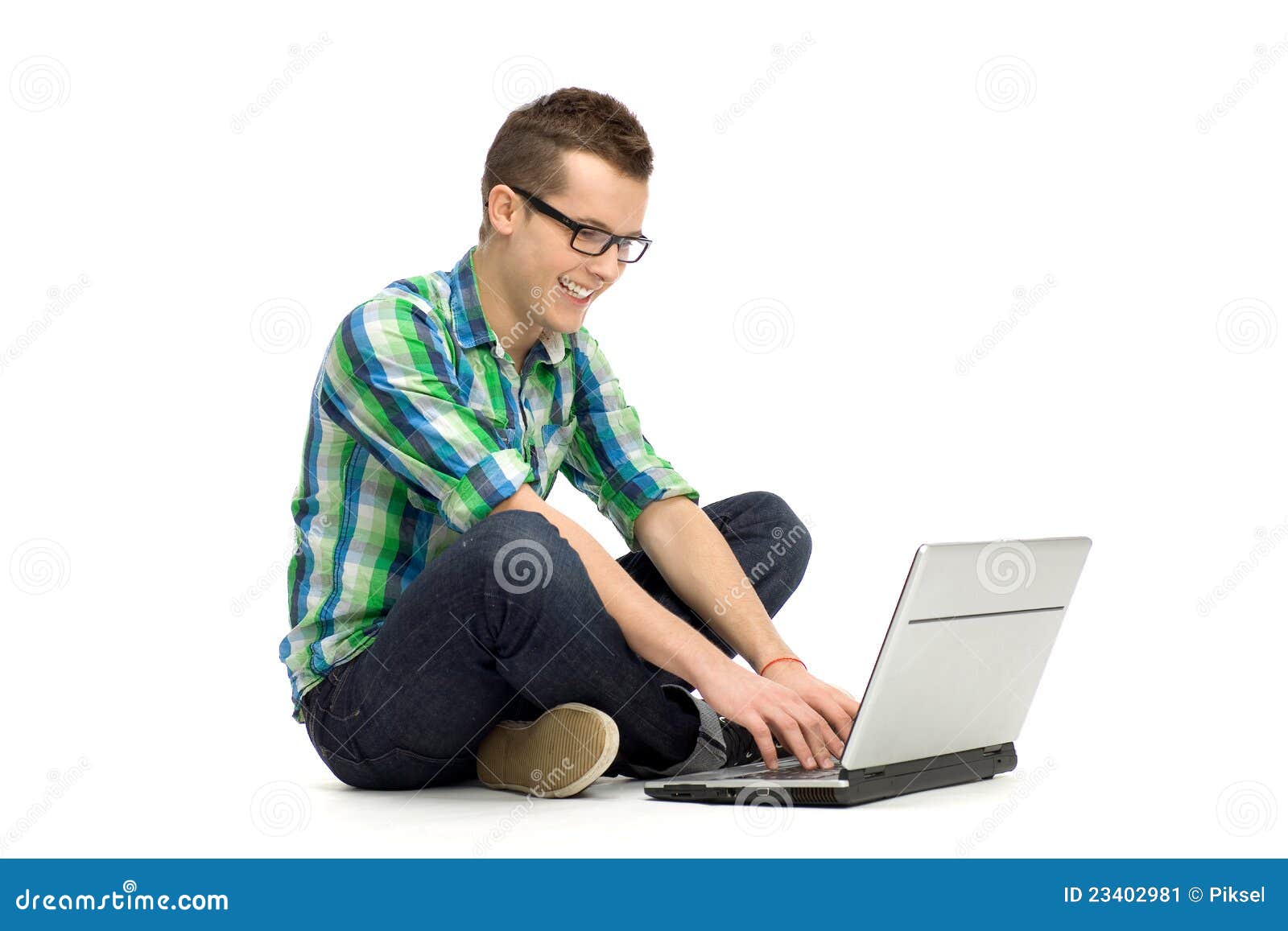 Young Man Sitting with Laptop Stock Image - Image of handsome ...