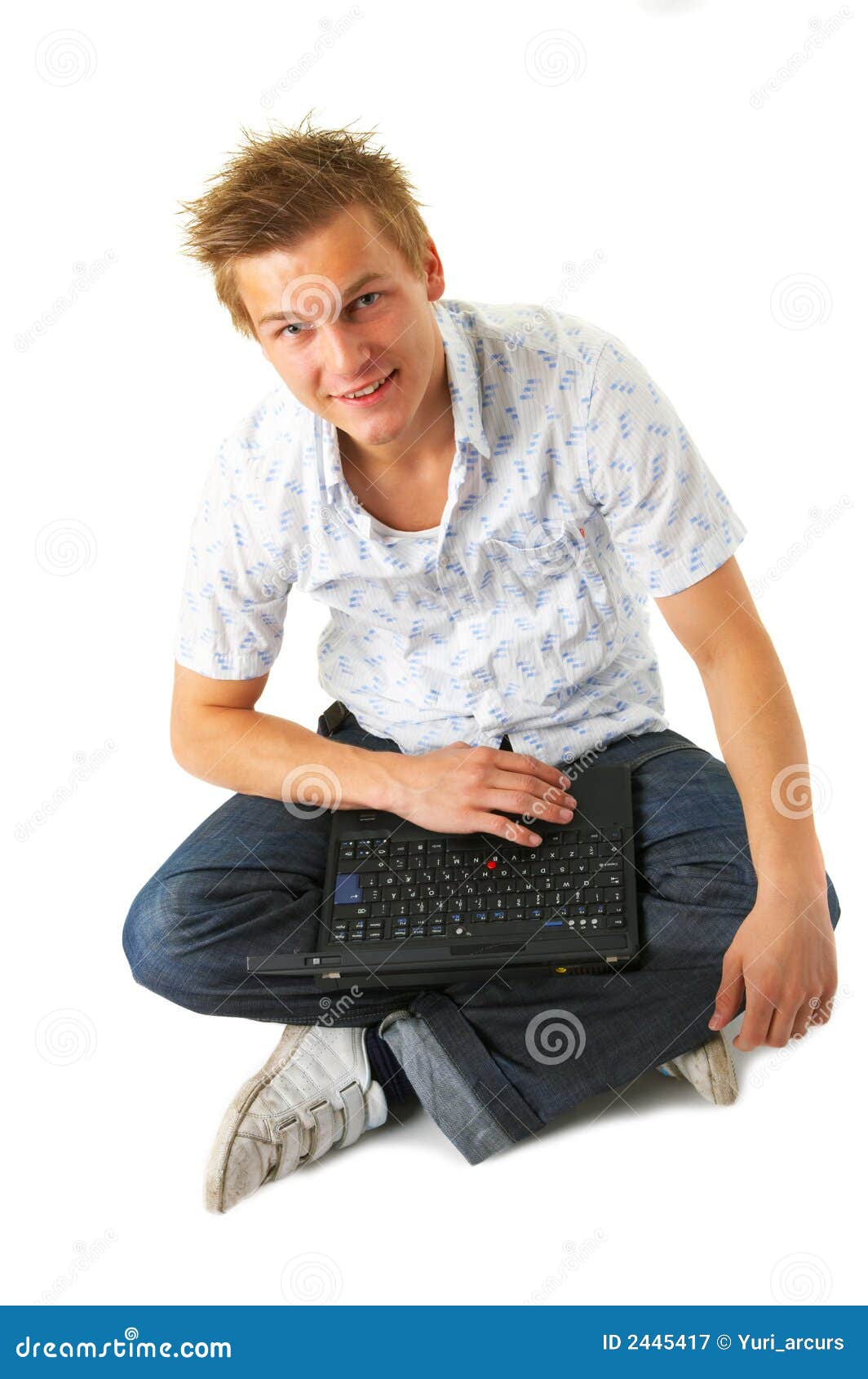 Young Man Sitting with Laptop Stock Image - Image of laptop, groomed ...