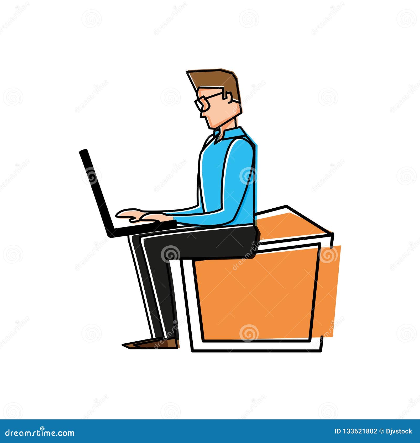 Young Man Sitting with Laptop Computer Stock Vector - Illustration of ...