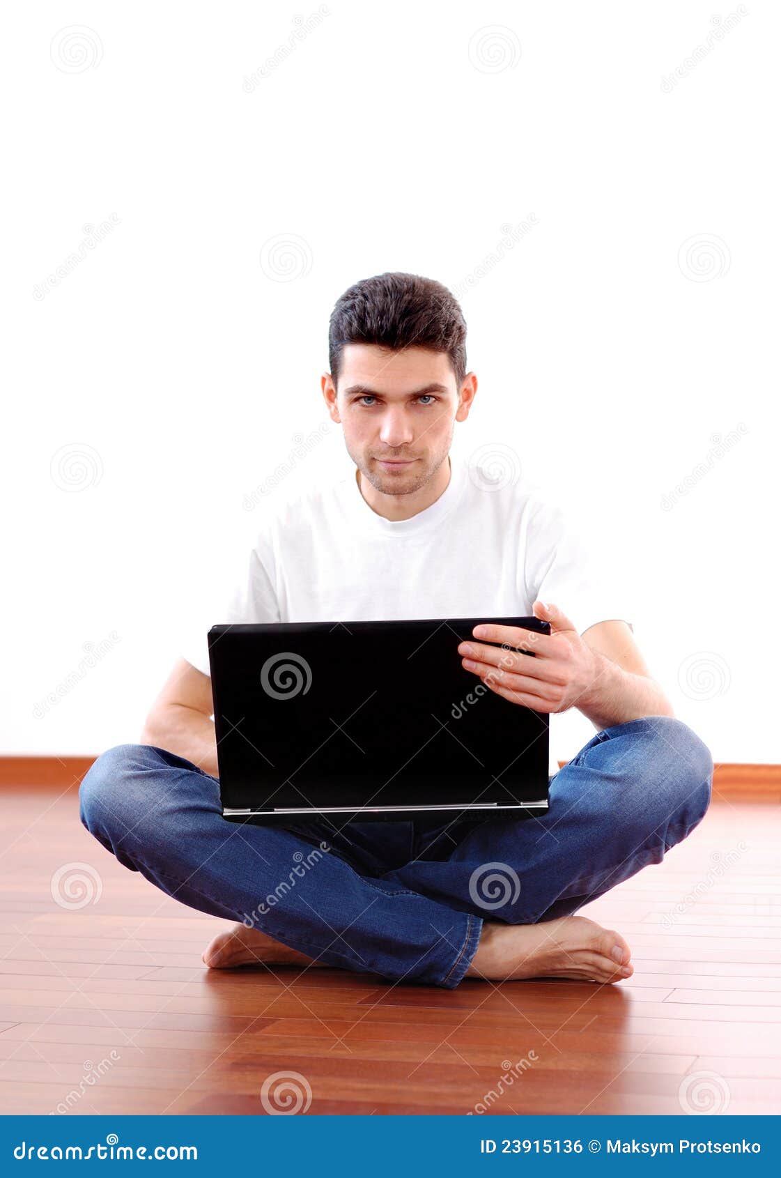 Young Man Sitting with Laptop at Home Stock Photo - Image of happiness ...