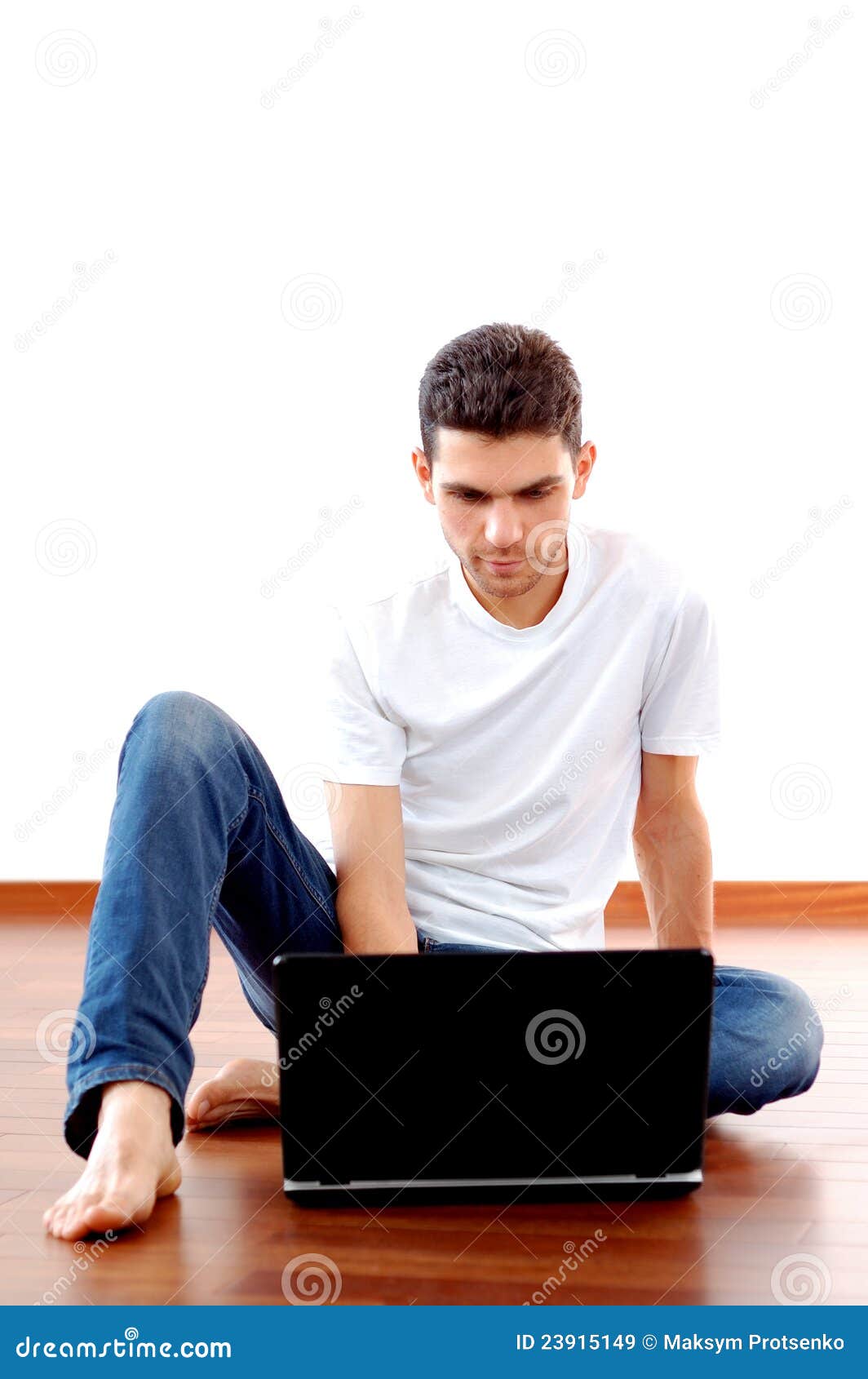 Young Man Sitting with Laptop at Home Stock Image - Image of handsome ...