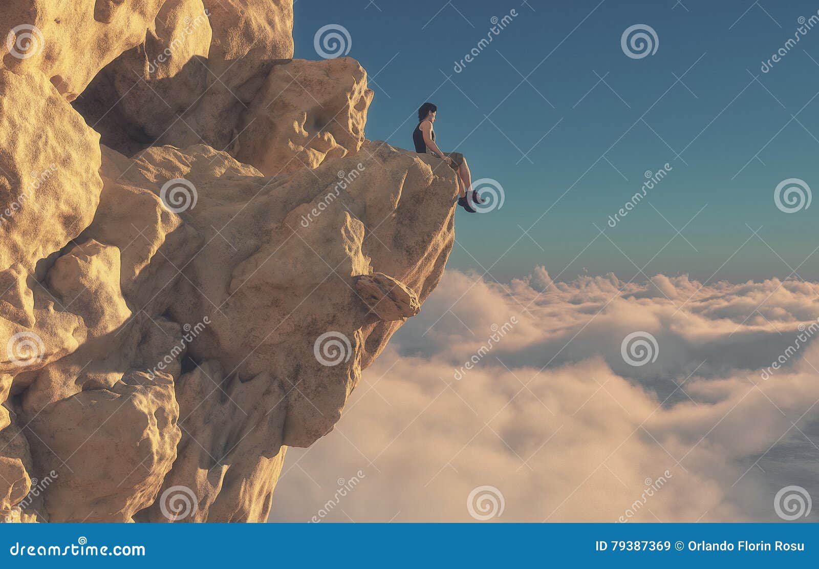 Young Man Sitting Looking Over Mountains. Stock Illustration ...