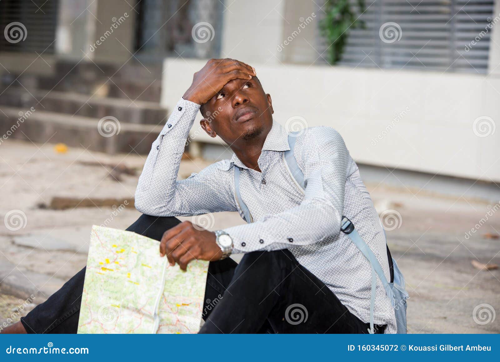 Portrait of Young Man with Map Stock Photo - Image of shirt, watch ...