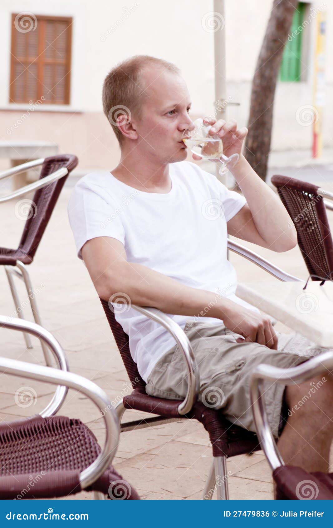 Young Man Sitting Outdoor in a Cafe in Summer Stock Photo - Image of ...