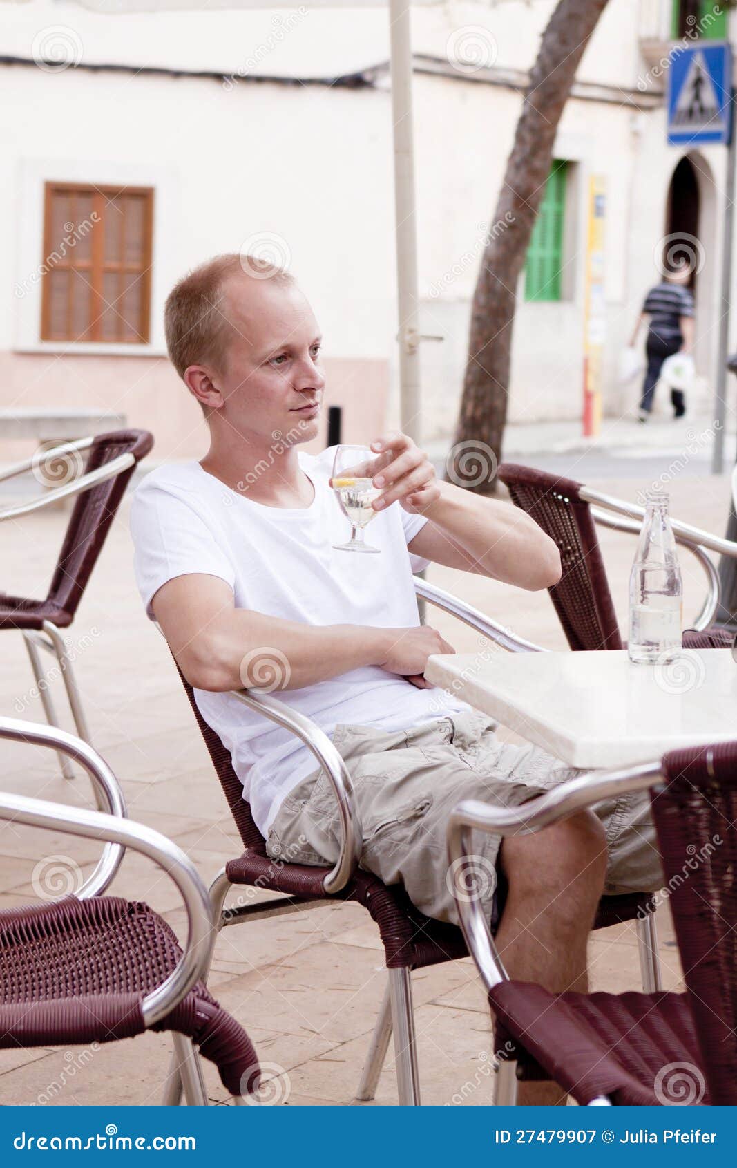 Young Man Sitting Outdoor in a Cafe in Summer Stock Image - Image of ...