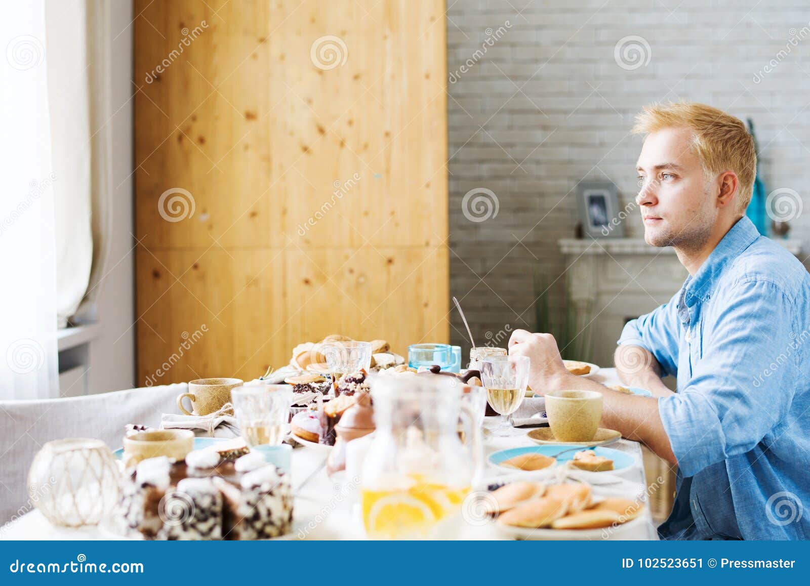 Eating alone stock image. Image of pensive, eating, home - 102523651