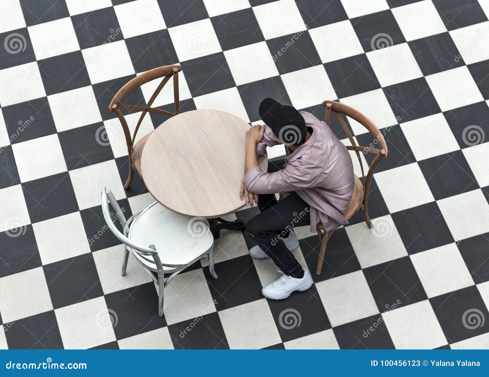Young Man Sitting at Table, Top View Stock Image - Image of beautiful ...