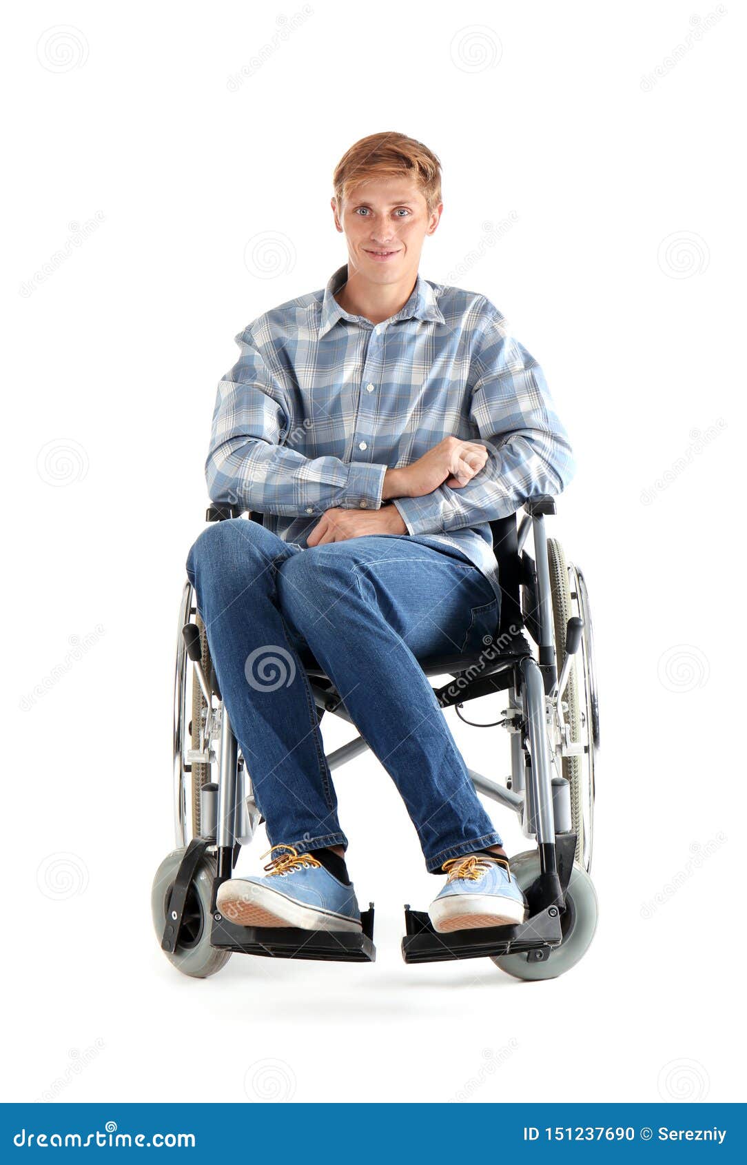 Young Man Sitting in Wheelchair on White Background Stock Photo - Image ...