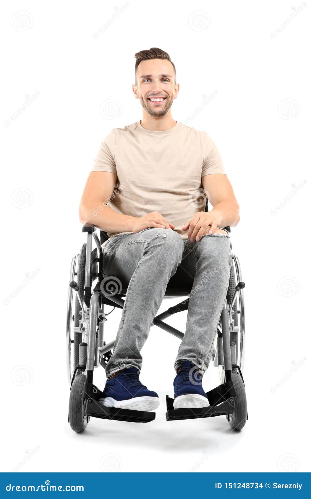 Young Man Sitting in Wheelchair on White Background Stock Photo - Image ...