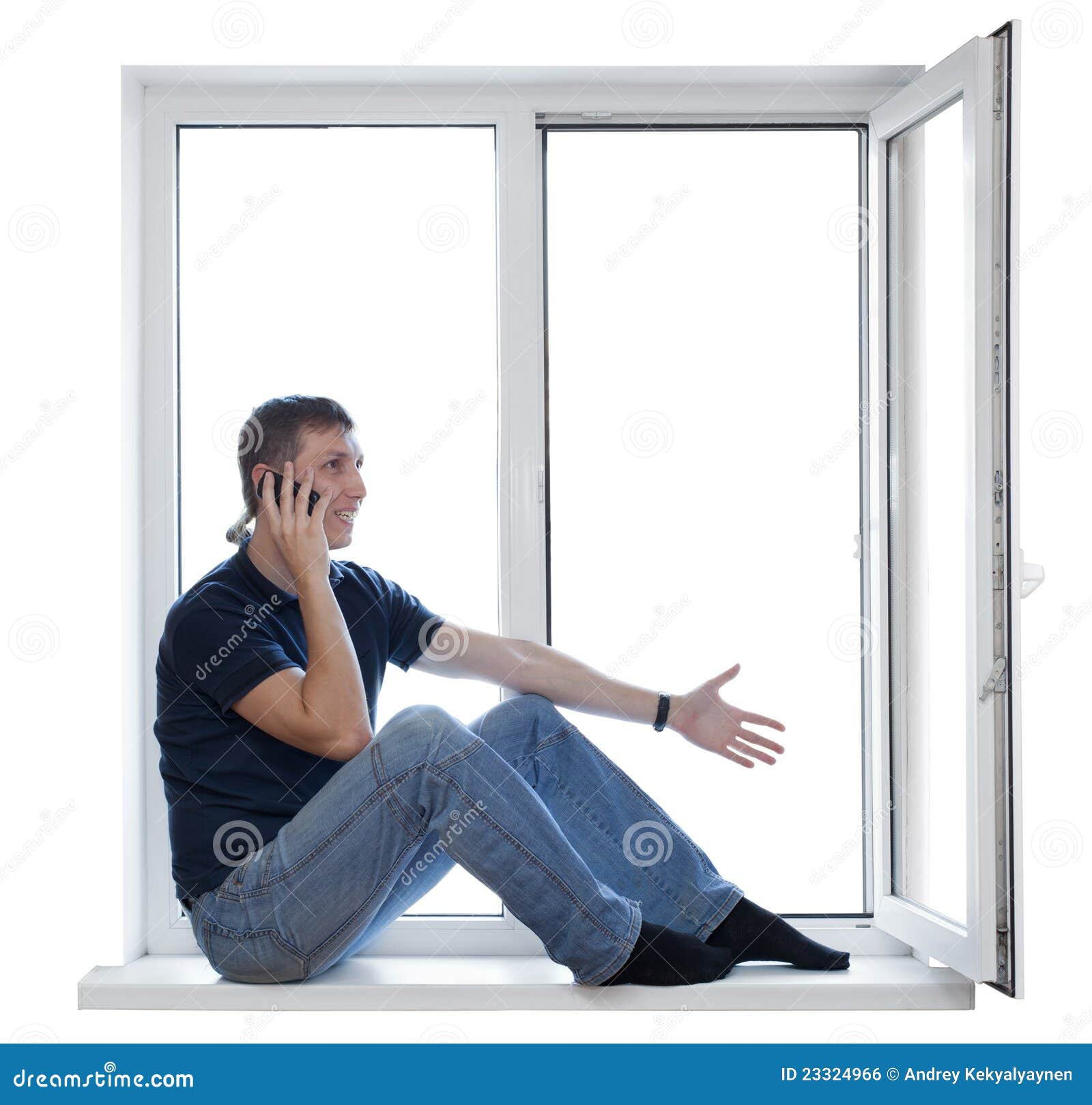 Young Man Sitting on Window Stock Photo - Image of glazing, double ...