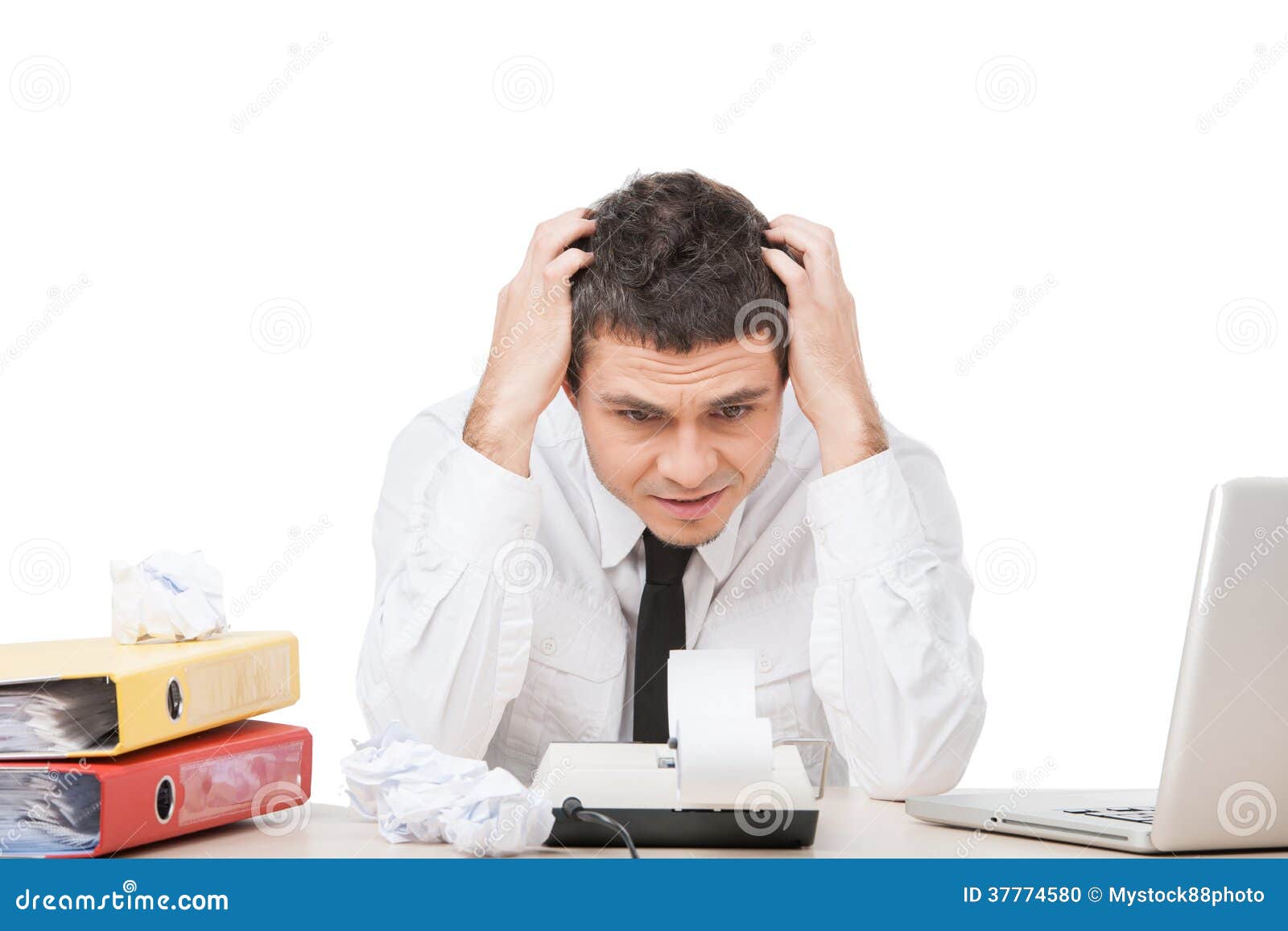 Young Man Sitting at Work and Worrying. Stock Photo - Image of person ...