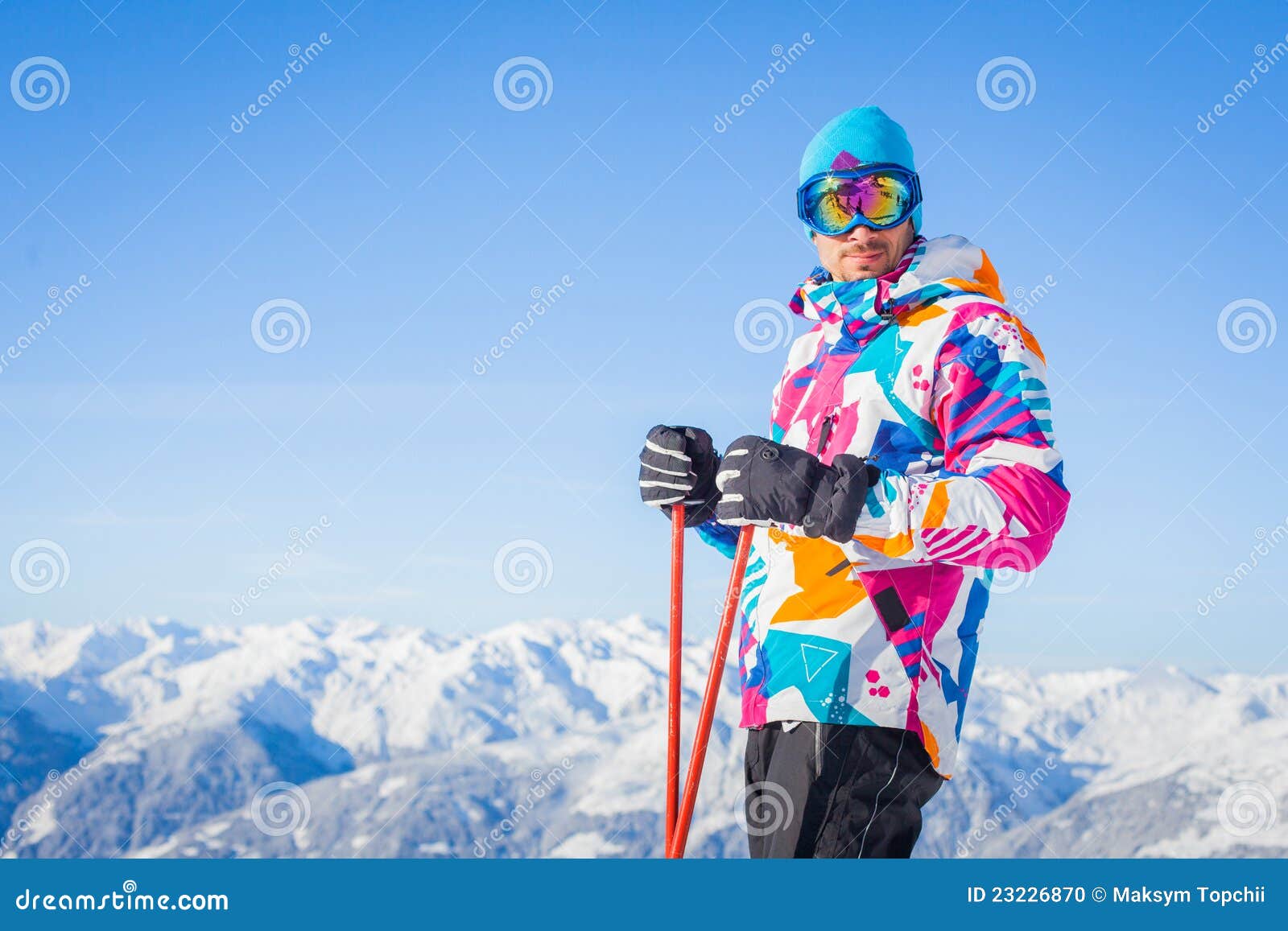 Young Man with Skis and a Ski Wear Stock Photo - Image of skier, alps ...