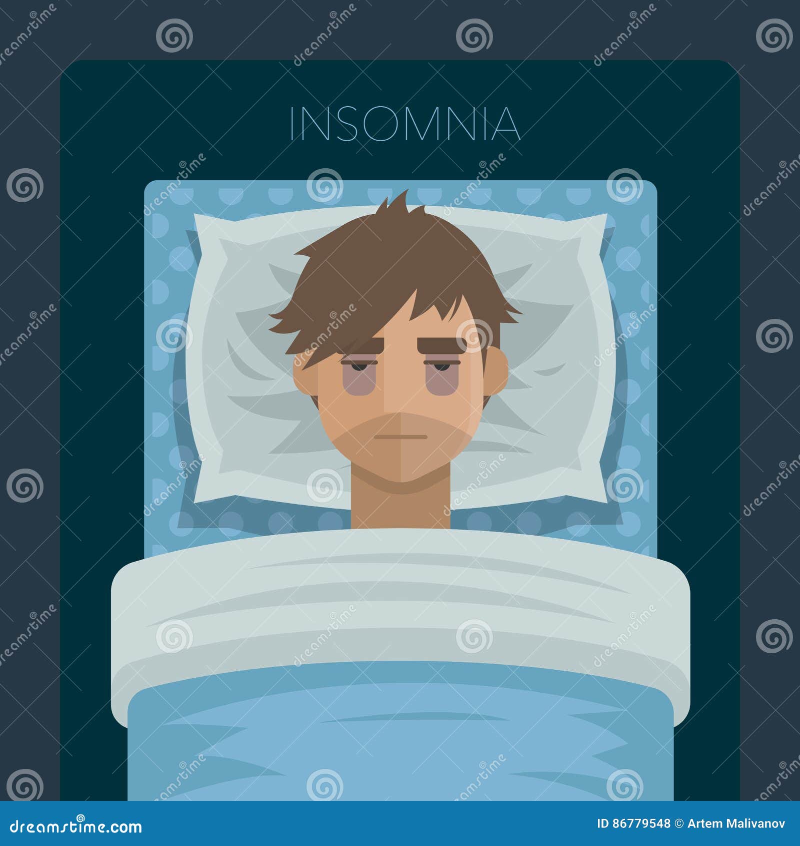 Young Man with Sleep Problem Insomnia. Stock Vector - Illustration of ...