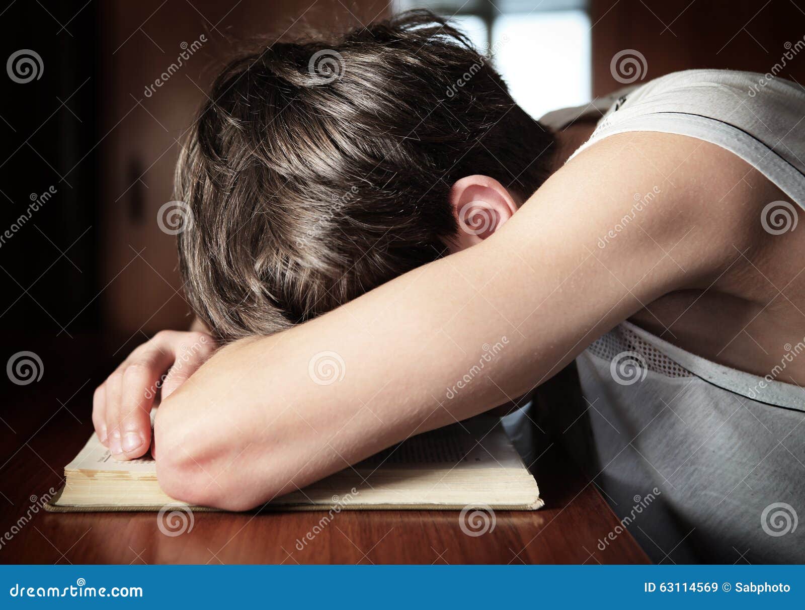 Young Man Sleep on the Table Stock Image - Image of room, sleep: 63114569