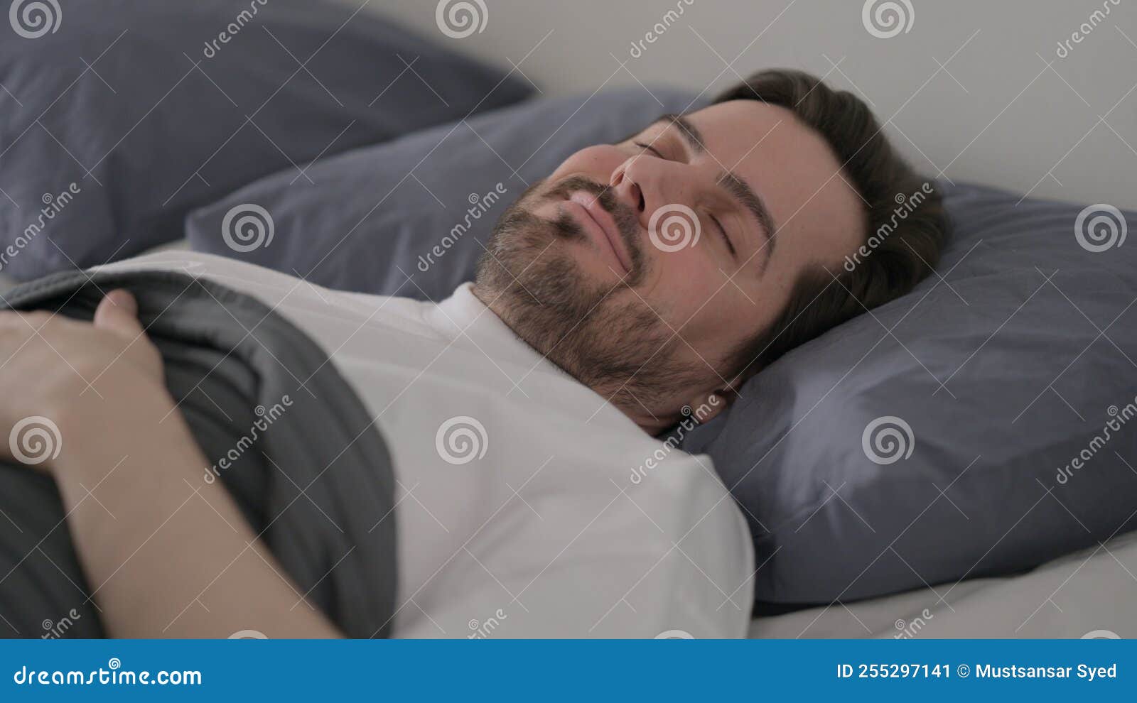 Young Man Sleeping in Bed Peacefully Stock Image - Image of posture ...