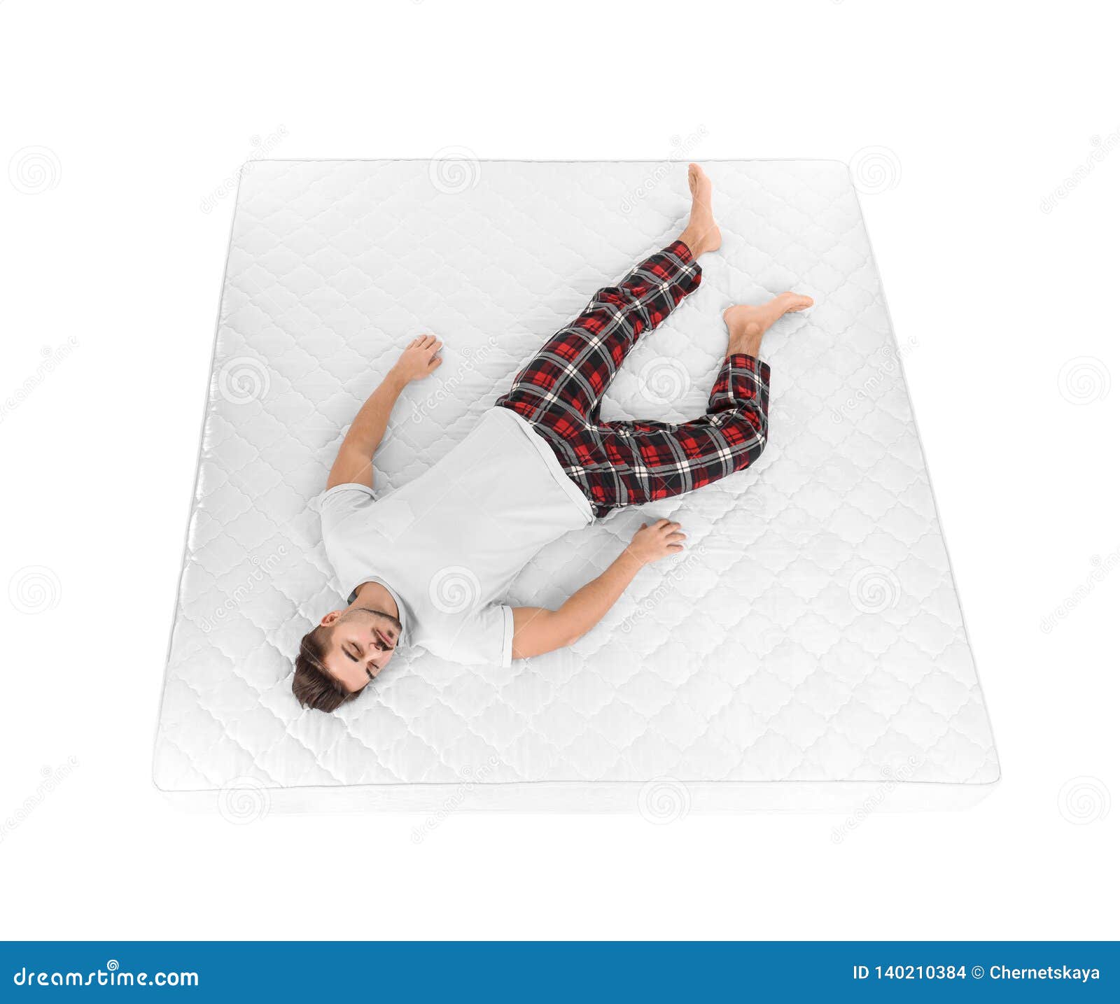 Young Man Sleeping on Mattress Against White Background Stock Photo ...