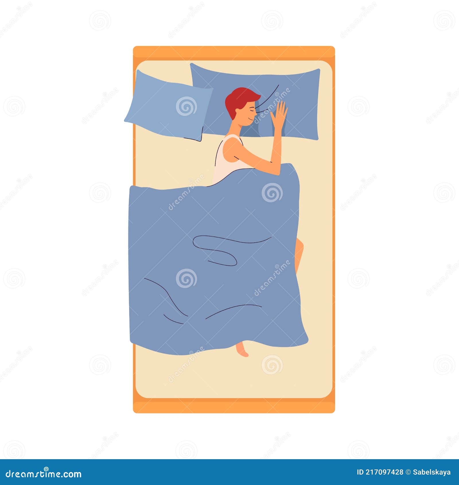 Young Man Sleeping Restful in Bed, Flat Vector Illustration Isolated on ...