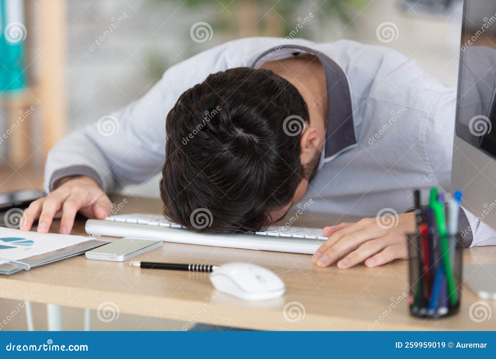 Young Man Sleeping while Sitting at Working Place Stock Image - Image ...